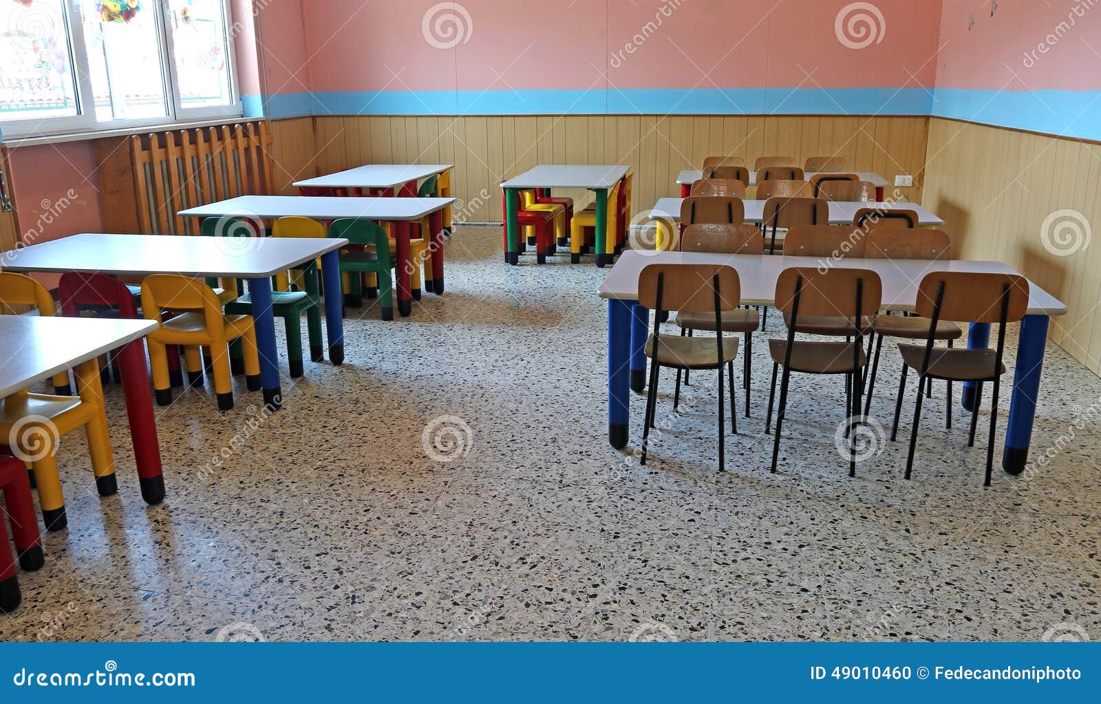 Large Refectory of Kindergarten with Tables and Chairs Stock Photo ...