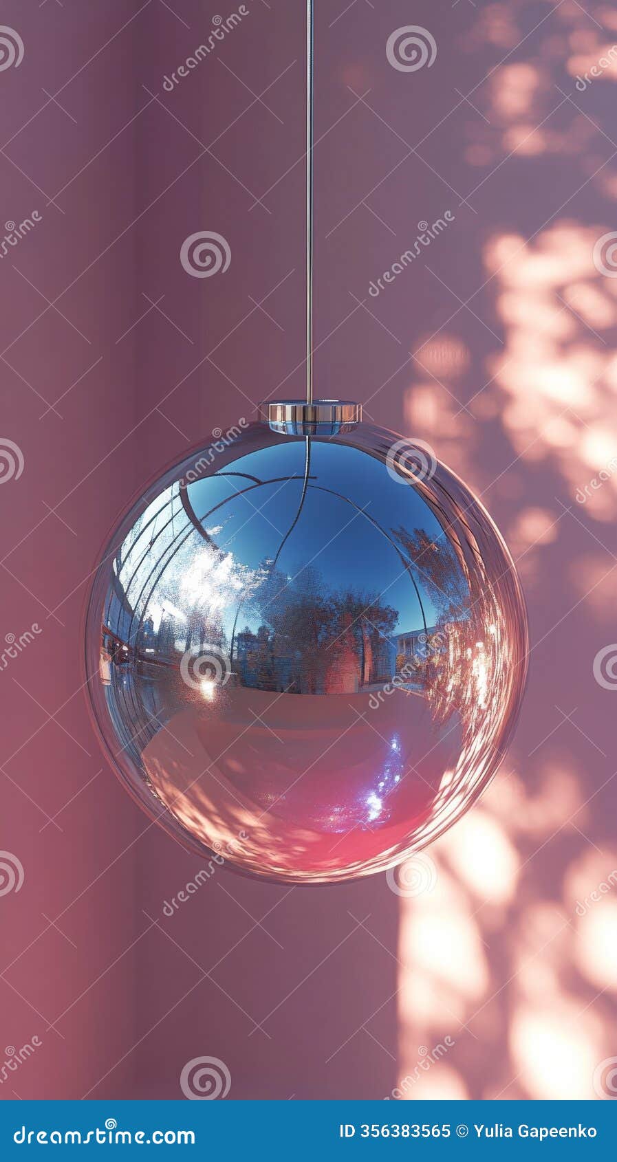 Large Reflective Sphere Hanging in Modern Interior Space with Soft ...