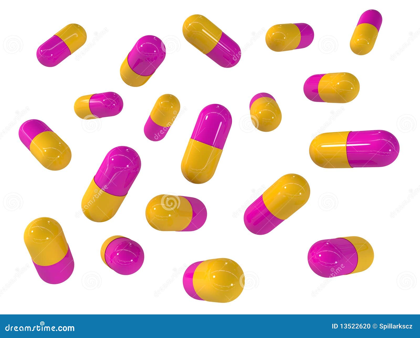 Large Render of 19 Floating Shiny Pills Stock Illustration ...