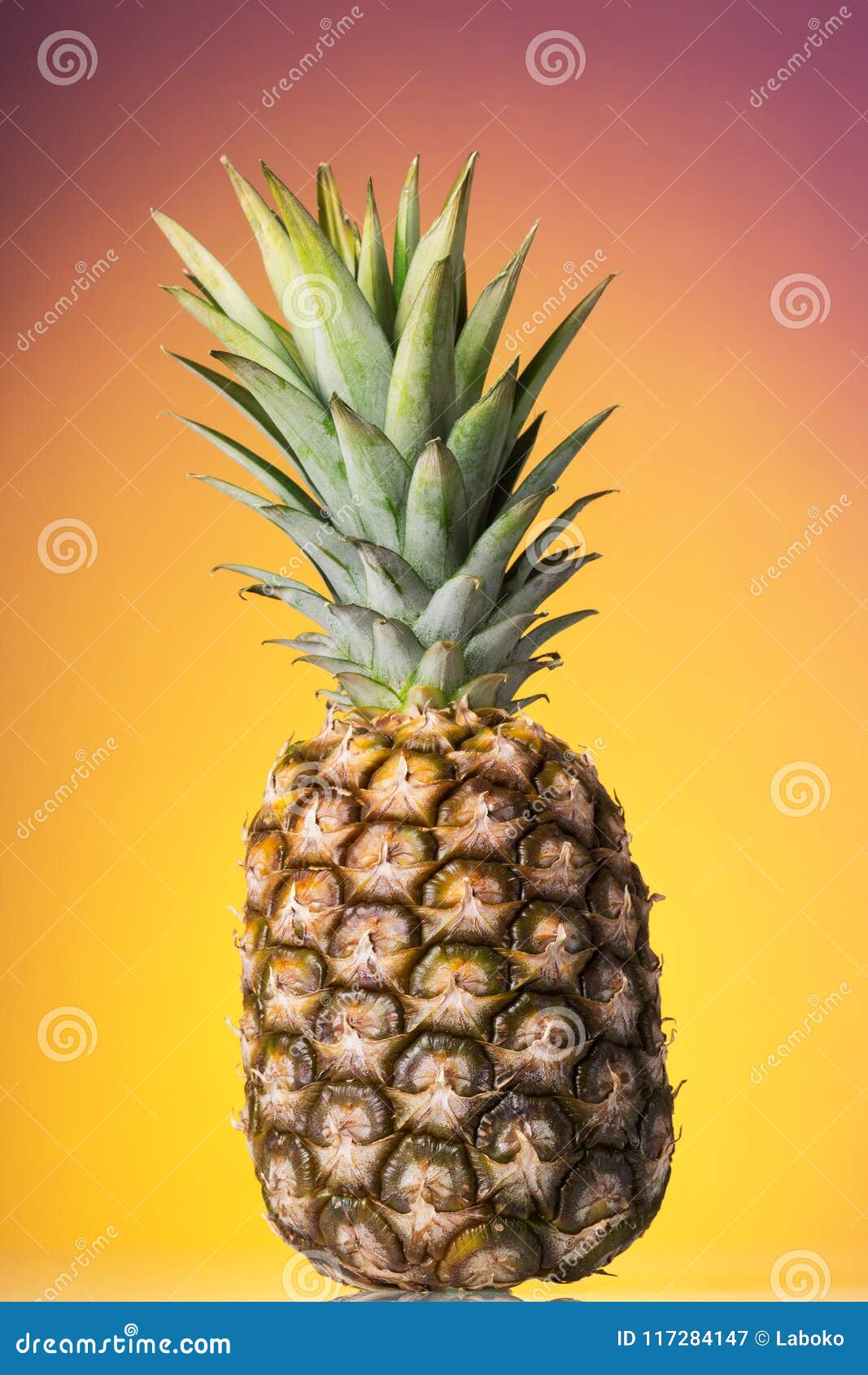 Large Ripe Pineapple with Rind and Stem on Bright Background Stock ...