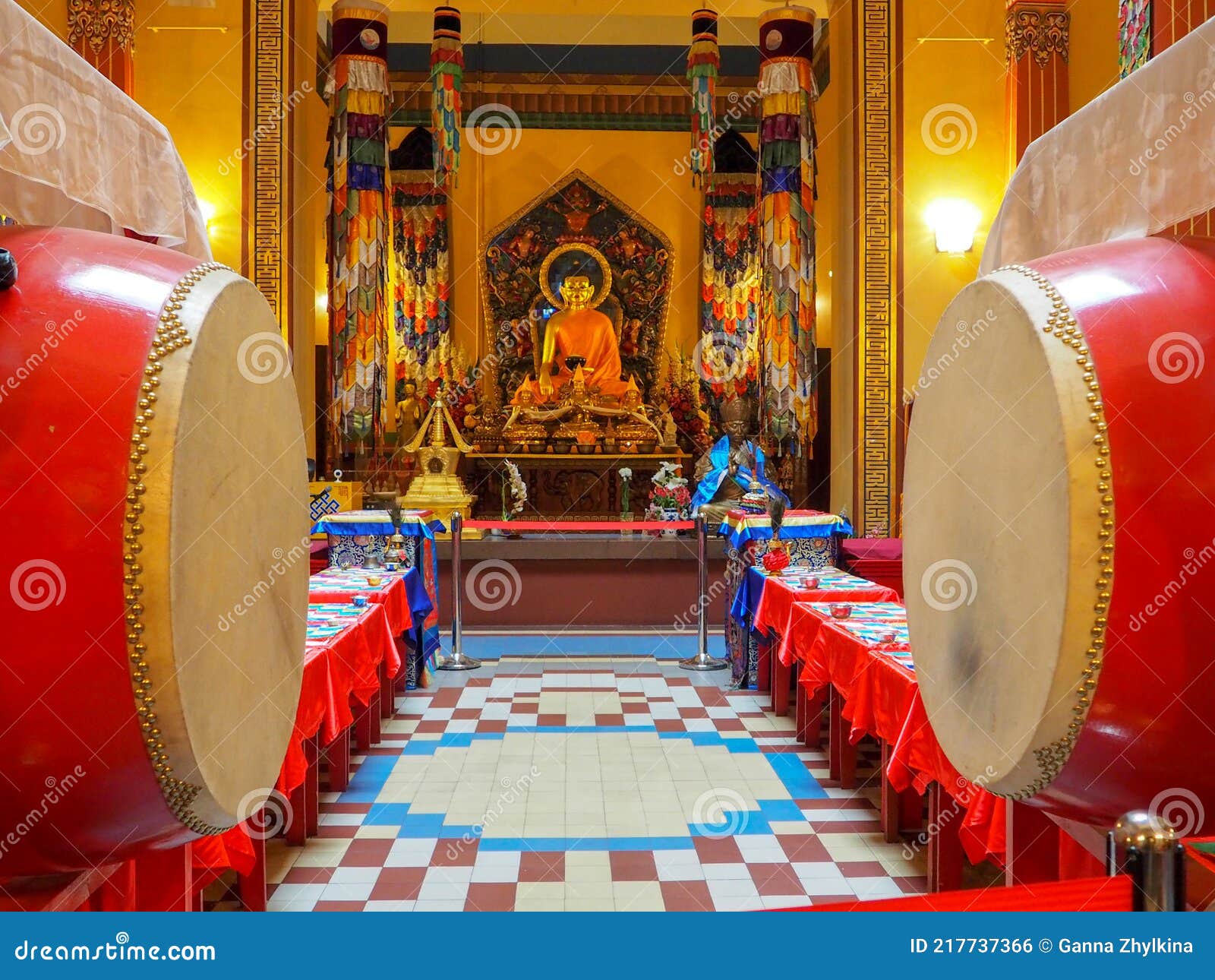 Large Ritual Drums in the Interior of a Buddhist Temple Stock Photo ...