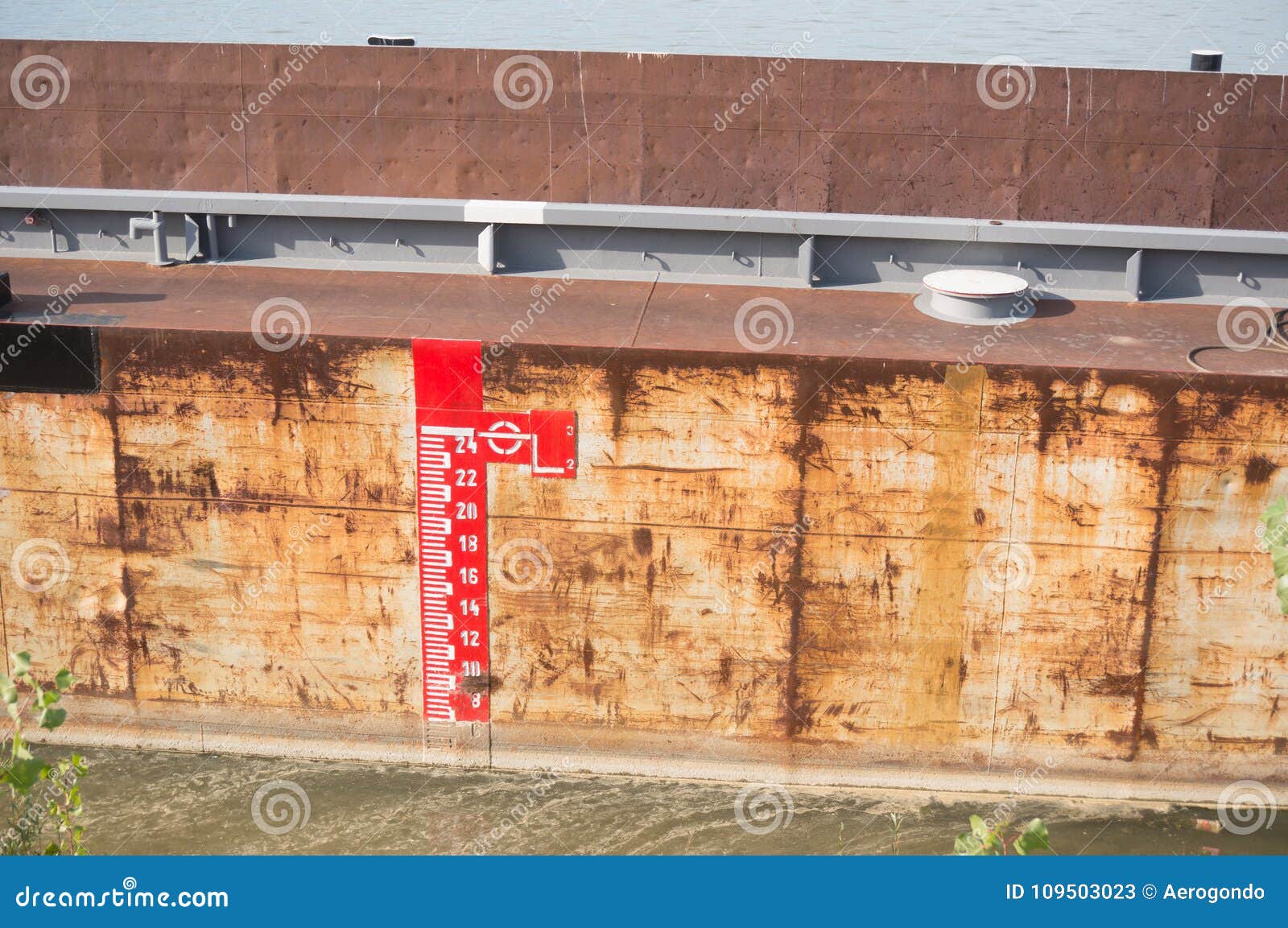 Large Rive Barge Depth Meter Stock Image - Image of hull, freight ...