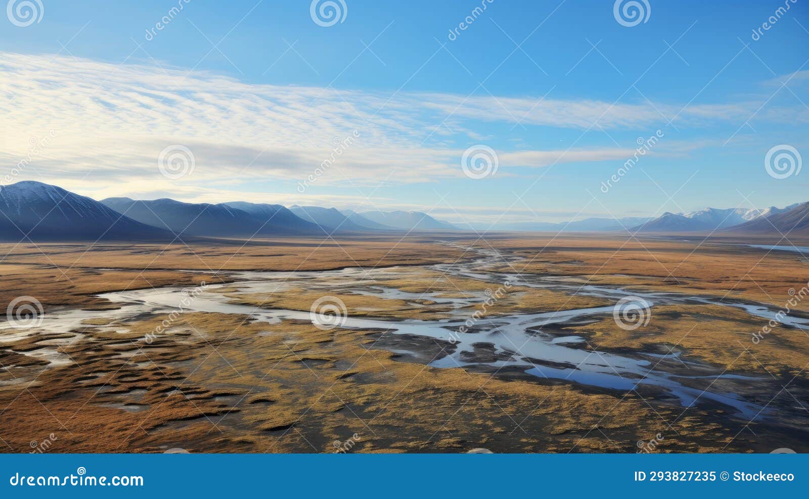 Expansive Landscape: a River on a Flat Field Stock Illustration ...