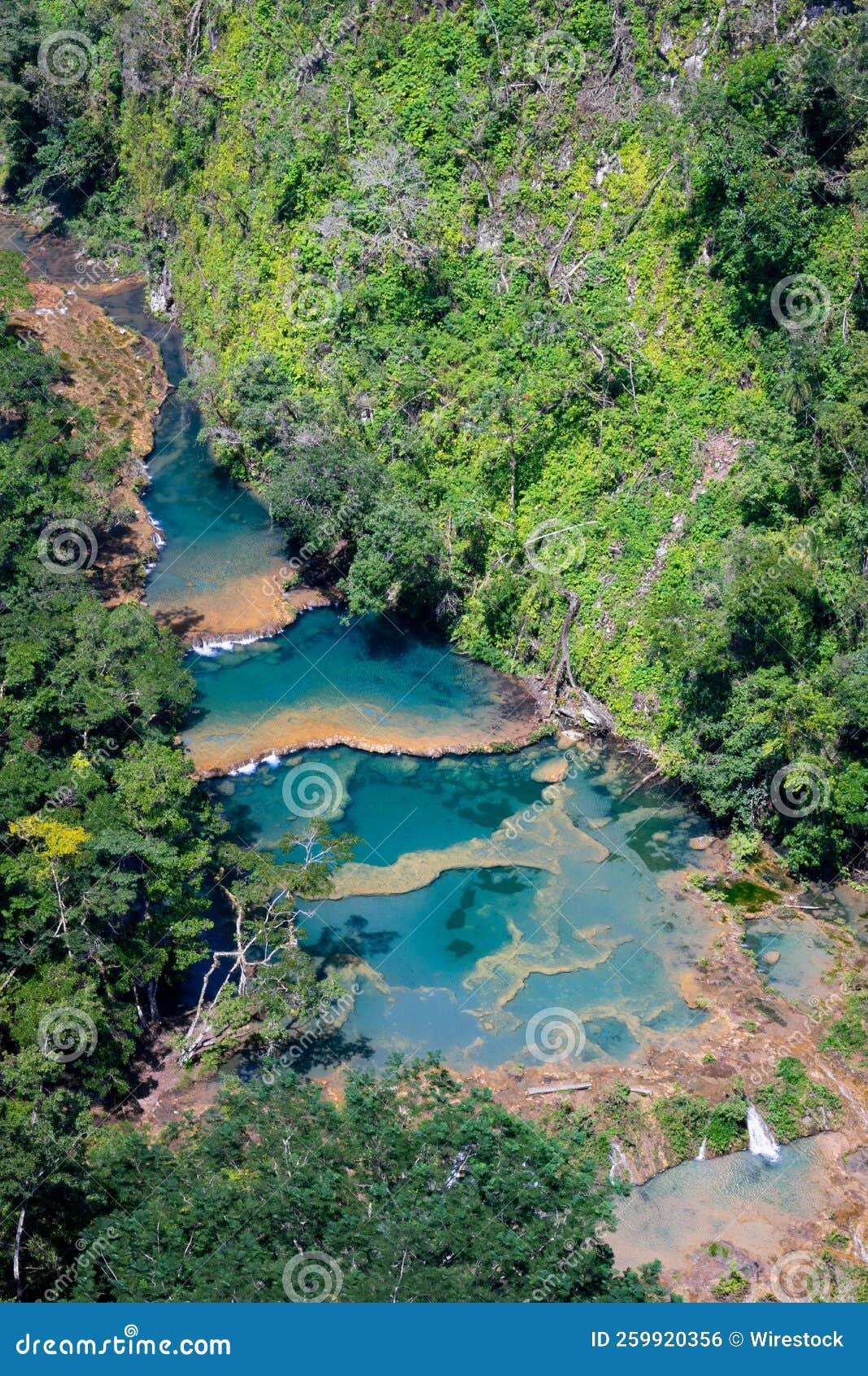 Large River and Semuc Champey Natural Monument in Guatemala, Aerial ...