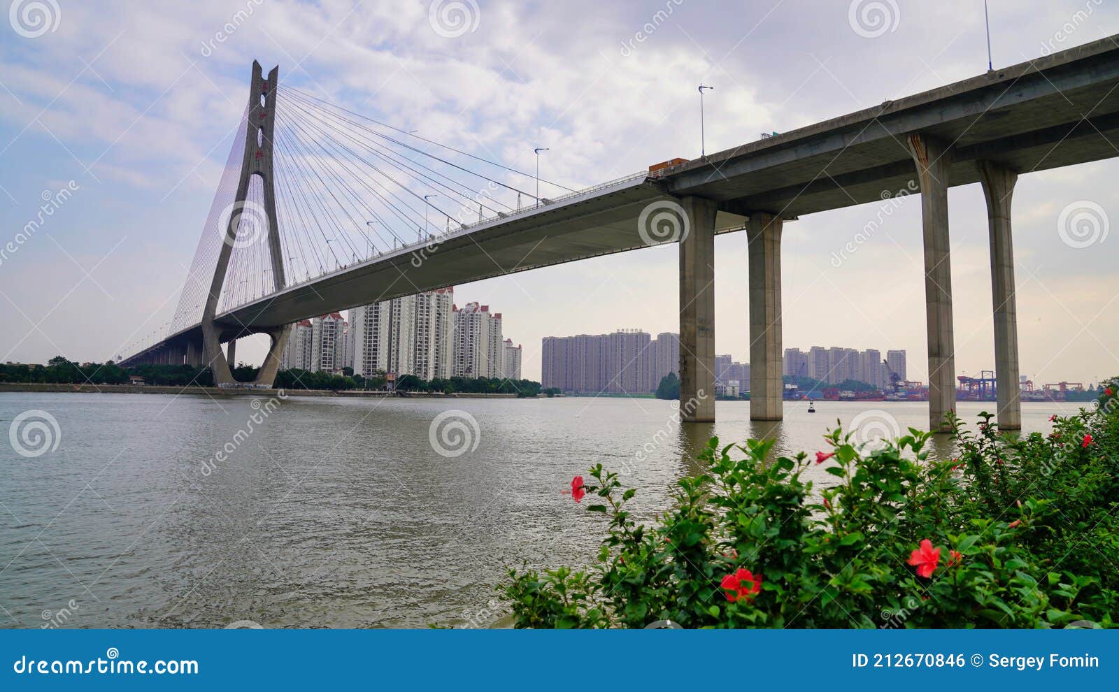 Large Road Bridge Over the River Editorial Photo - Image of traffic ...