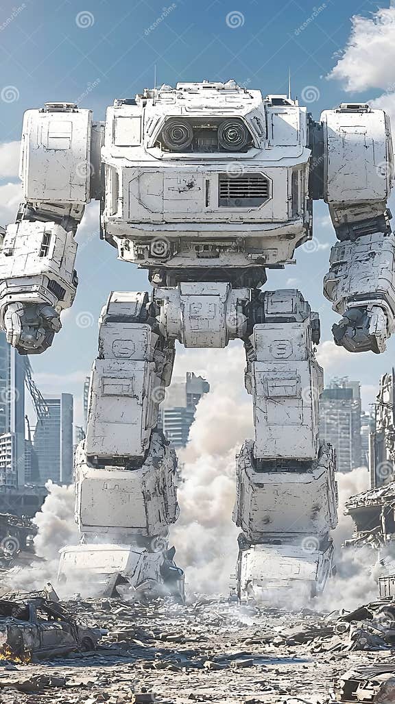 Large Robotic Machine in Urban Destruction Stock Illustration ...