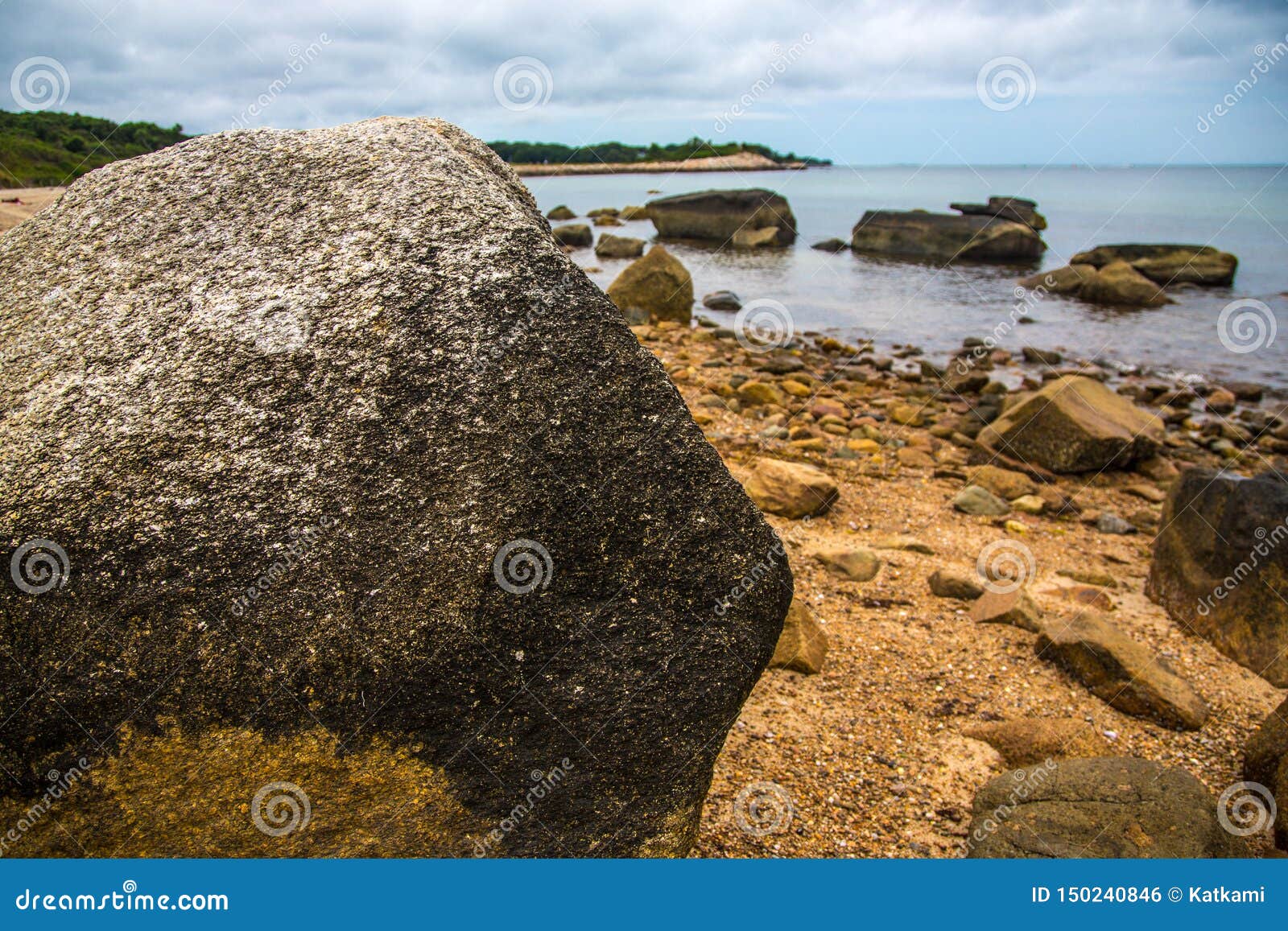 Large Rock Boulder by the Ocean Stock Photo - Image of horizon ...