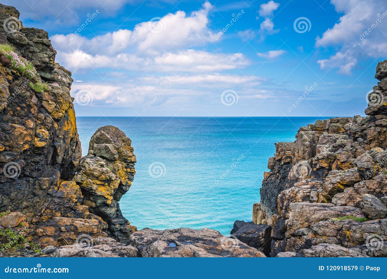 Large Rock Formations on the Cornish Coast Stock Image - Image of cloud ...