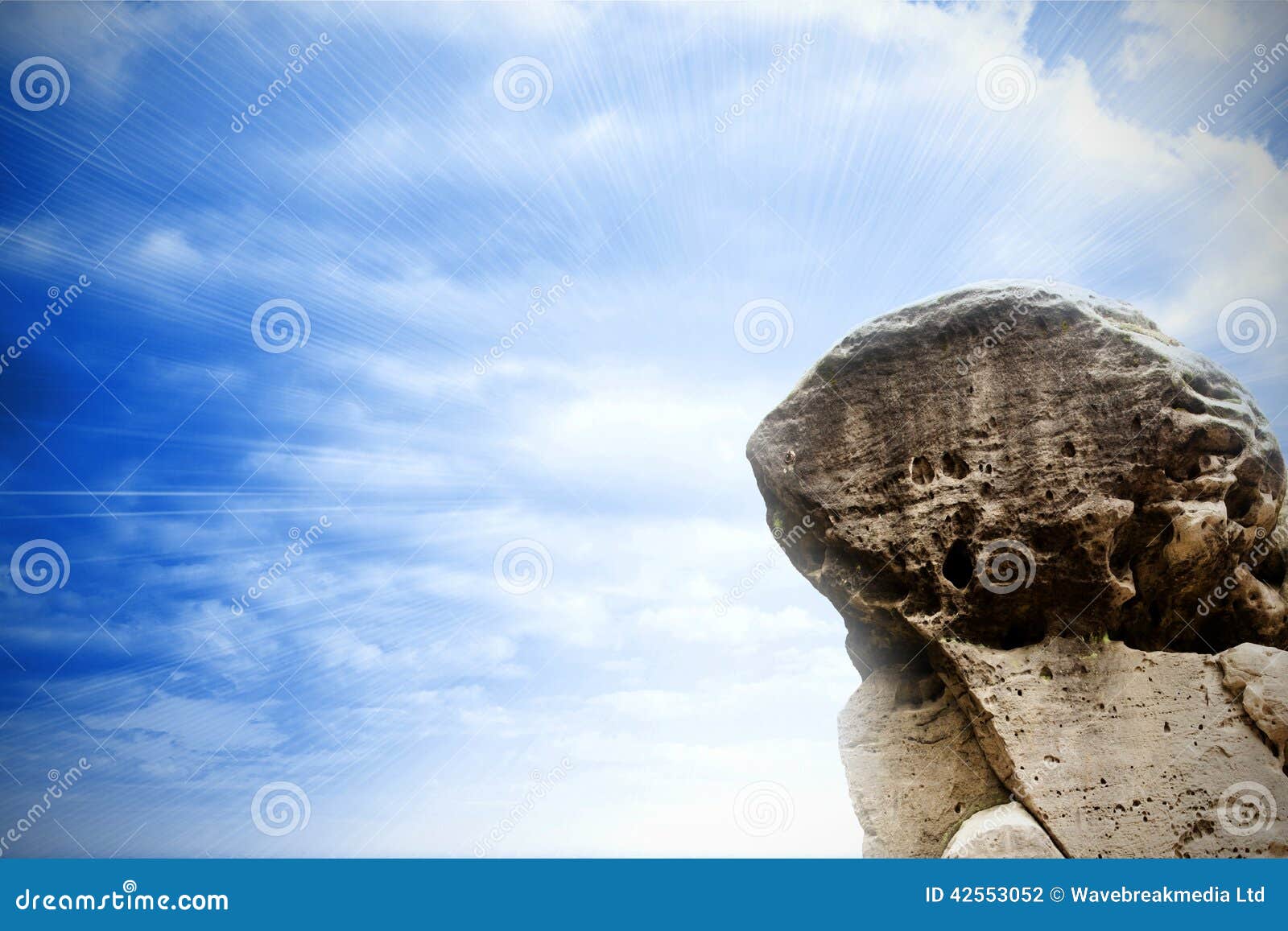 Large Rock Overlooking Bright Sky Stock Illustration - Illustration of ...