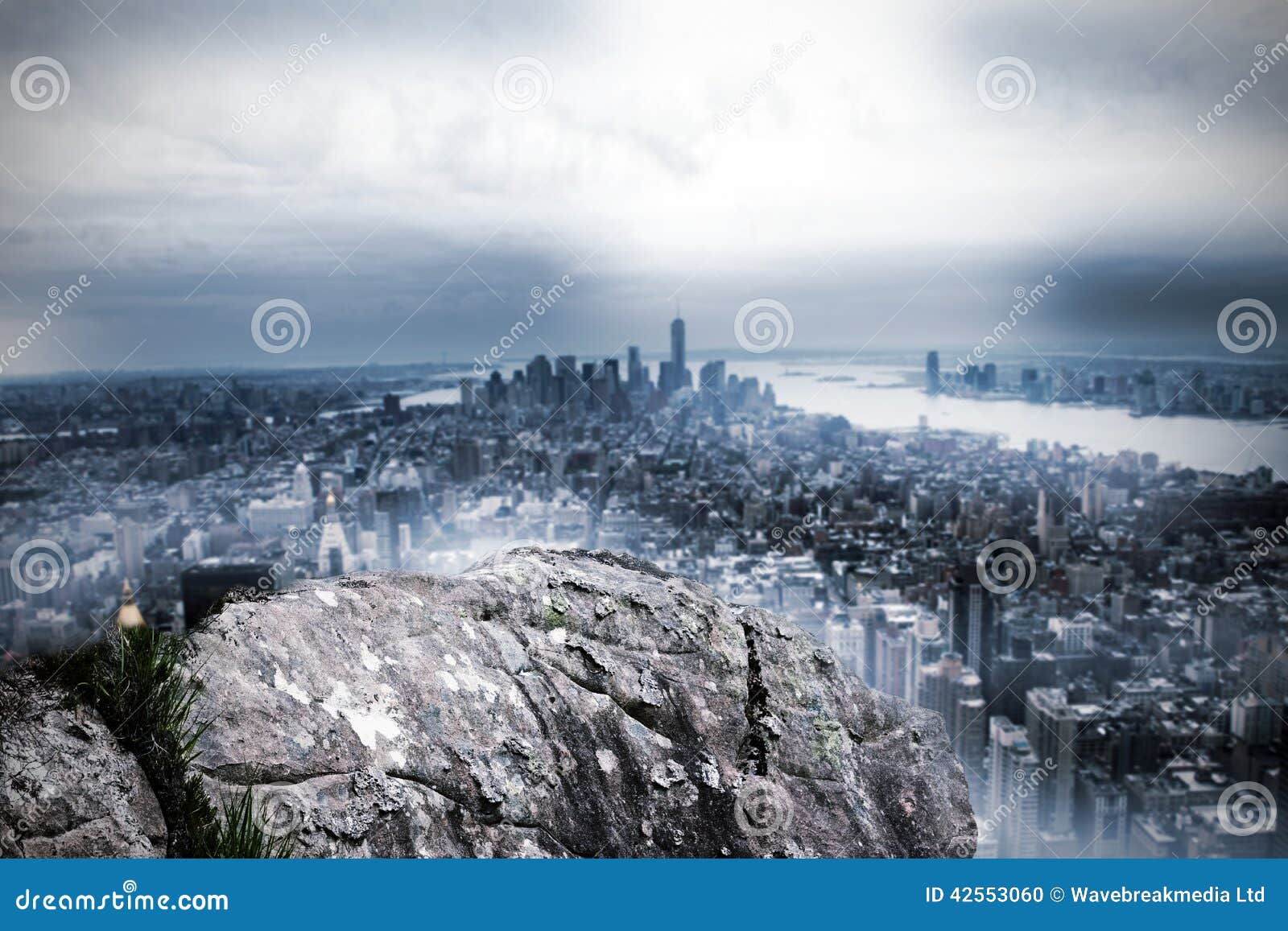 Large Rock Overlooking Huge City Stock Illustration - Illustration of ...