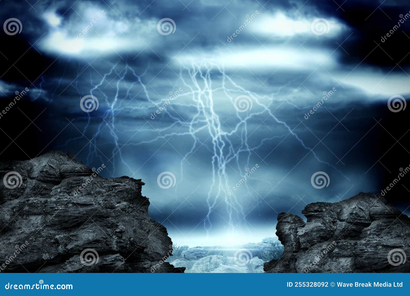 Large Rock Overlooking Stormy Sky Stock Illustration - Illustration of ...