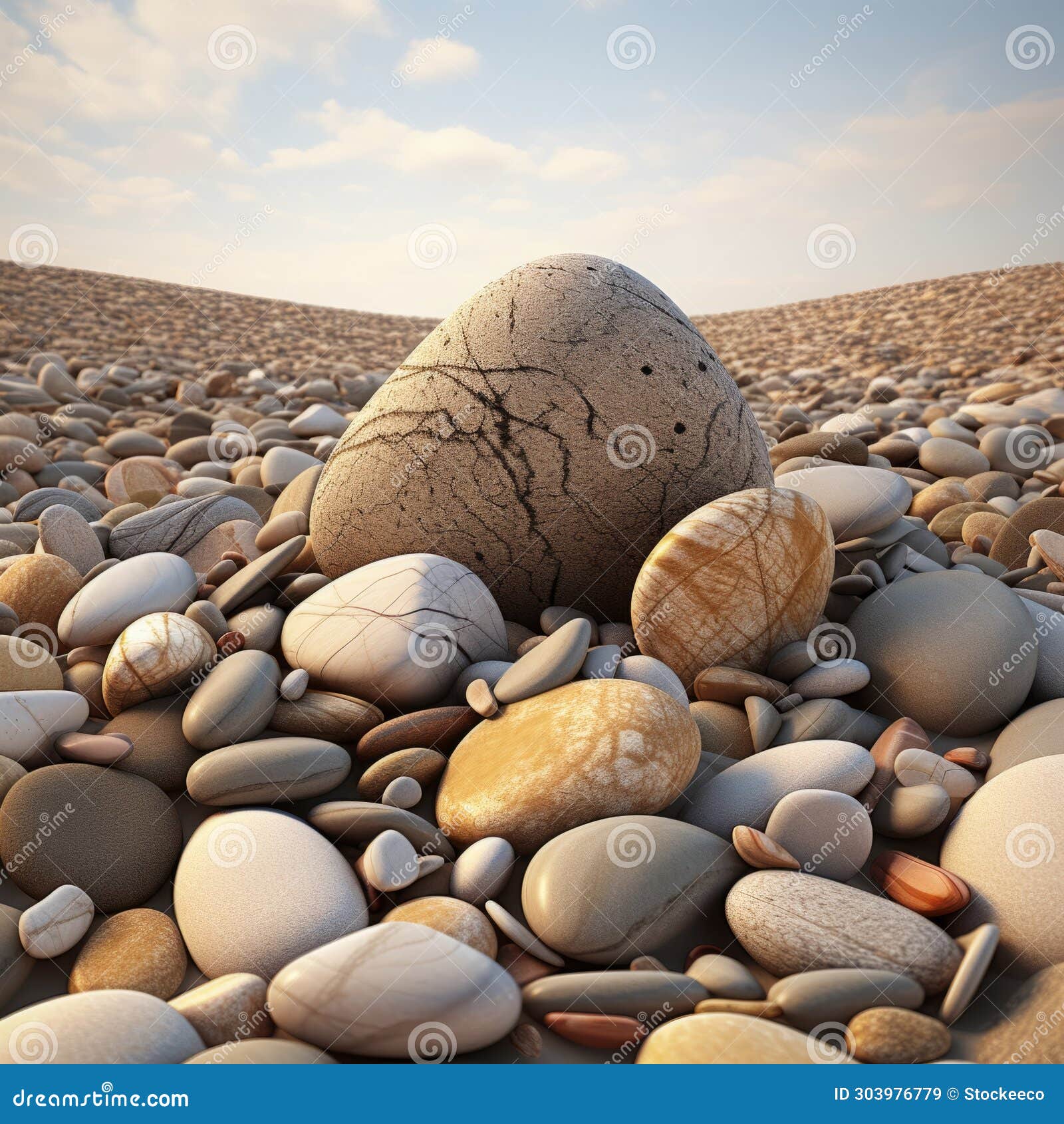Realistic 3d Pebbles in an Empty Desert Landscape Stock Illustration ...