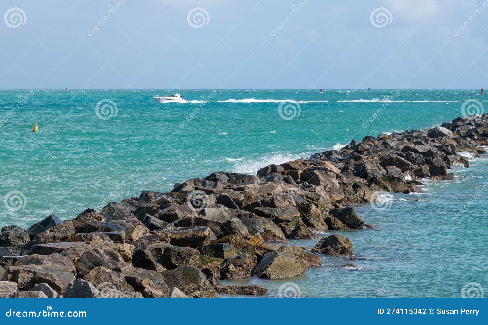 Large Rock Walkway at Miami Beach, Boating Stock Photo - Image of cove ...