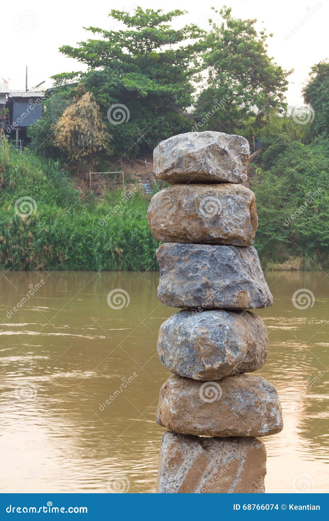 Large rocks stacked. stock photo. Image of river, grass - 68766074
