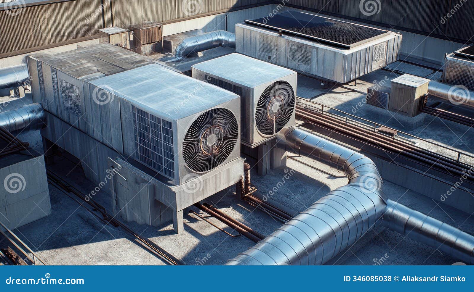 Large Rooftop Air Conditioning System with Piping Representing Cooling ...