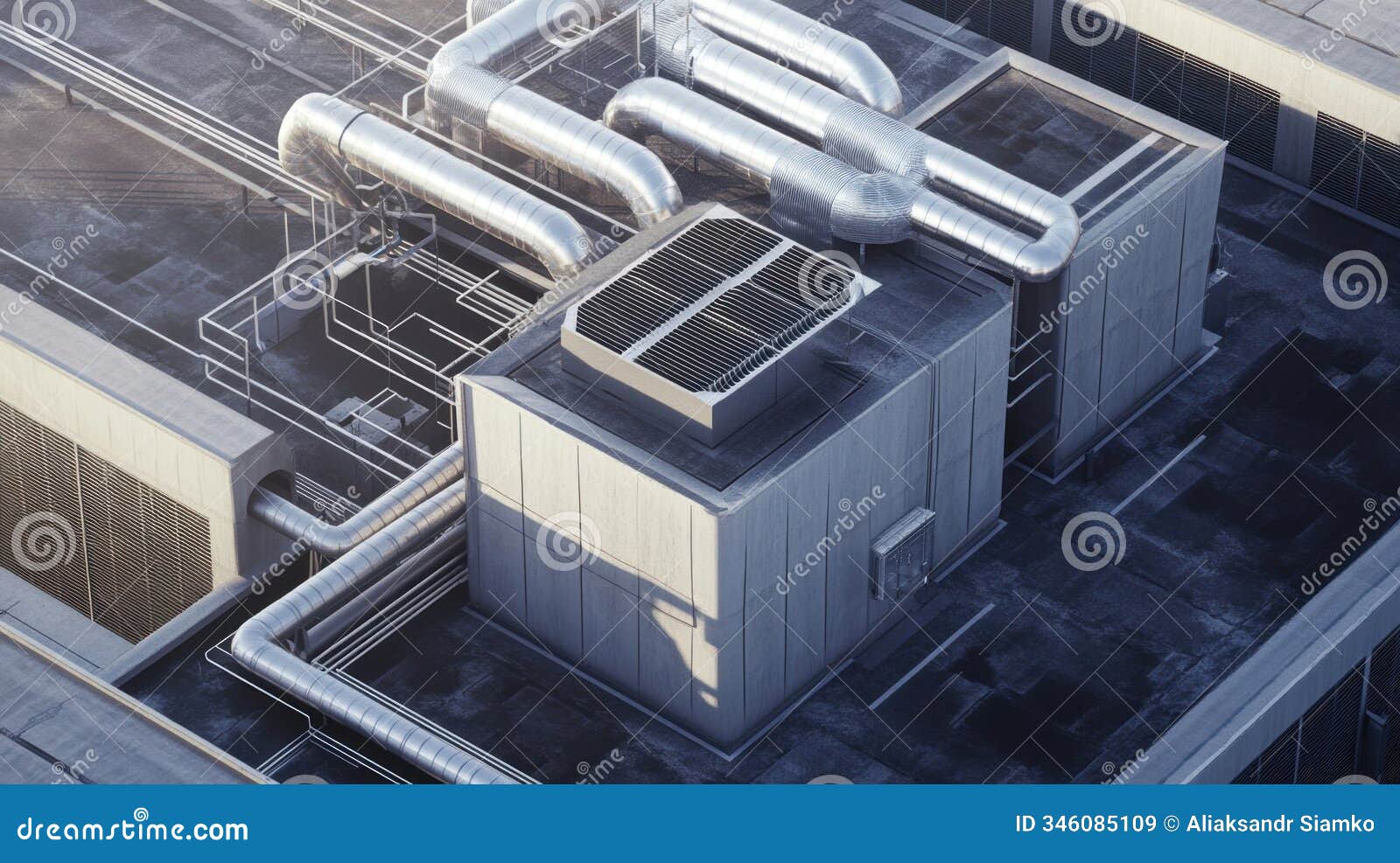 Large Rooftop Air Conditioning System with Piping Representing Cooling ...