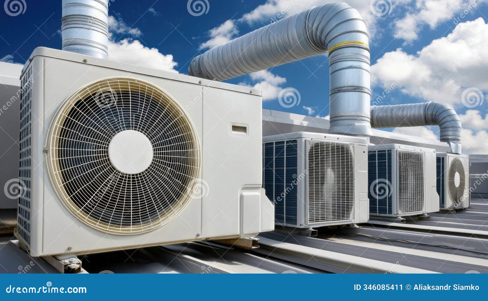 Large Rooftop Air Conditioning System with Piping Representing Cooling ...