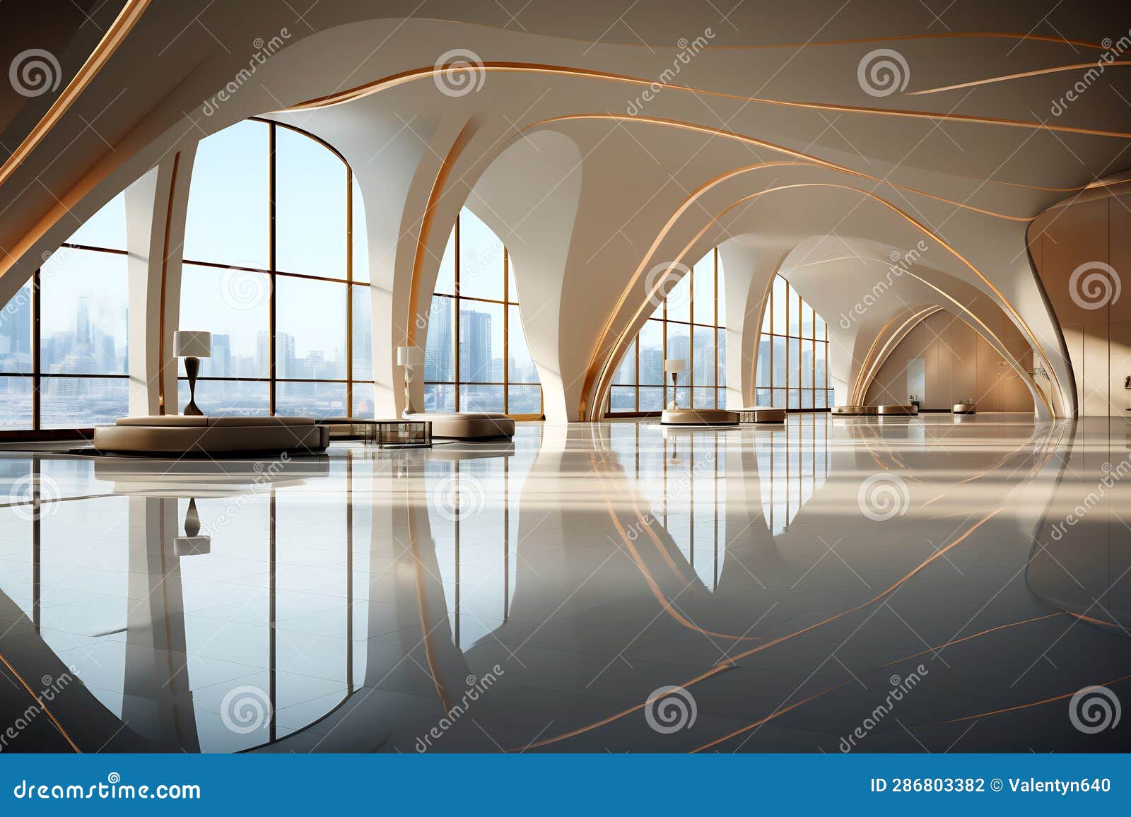 Large Room with Lot of Windows and View of the City. Generative AI ...