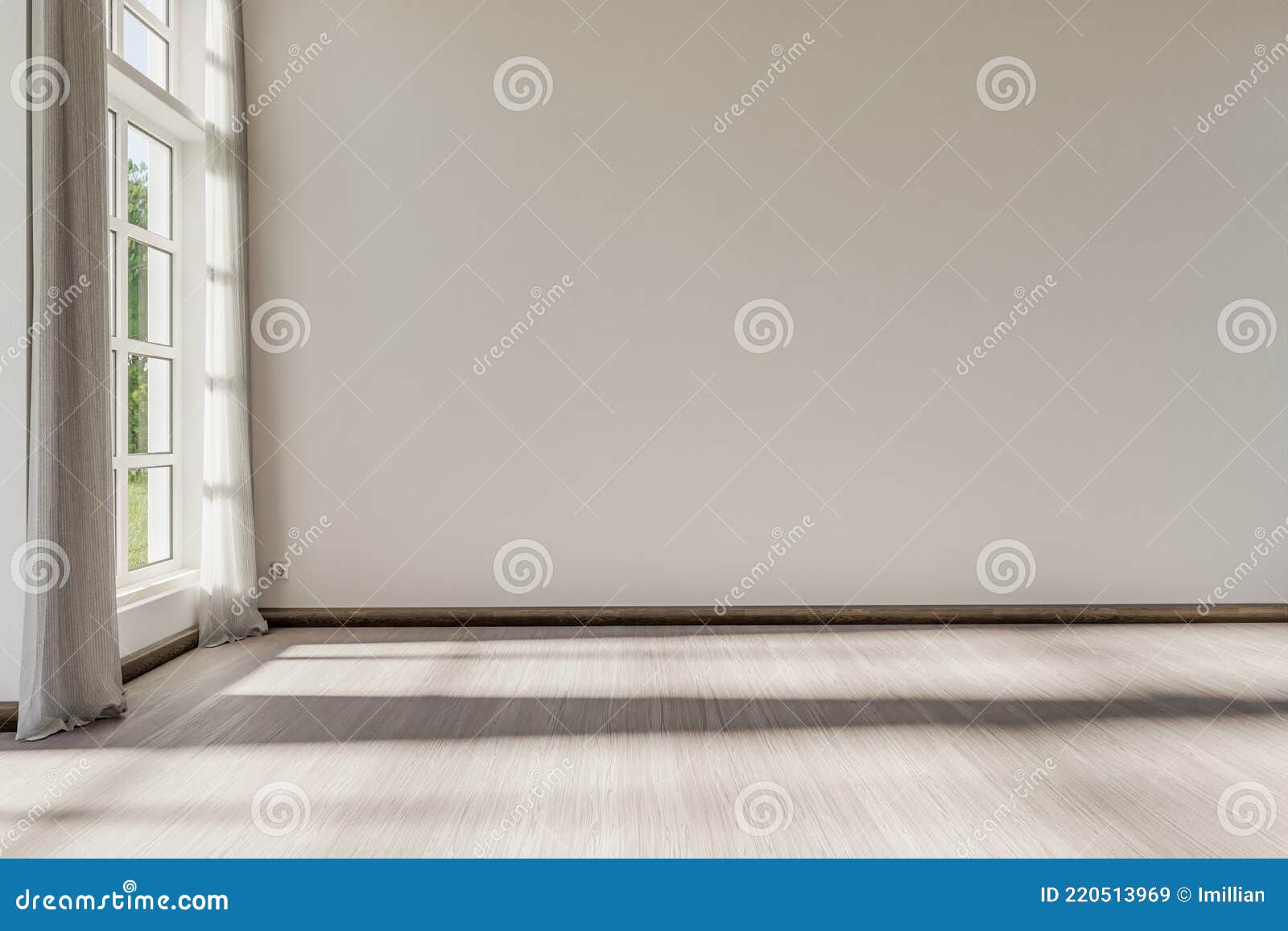 Large Room with White Wall and Window; Empty Interior Background with ...