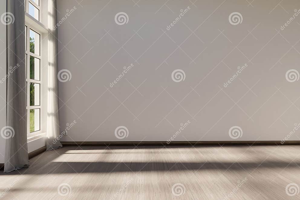 Large Room with White Wall and Window; Empty Interior Background with ...