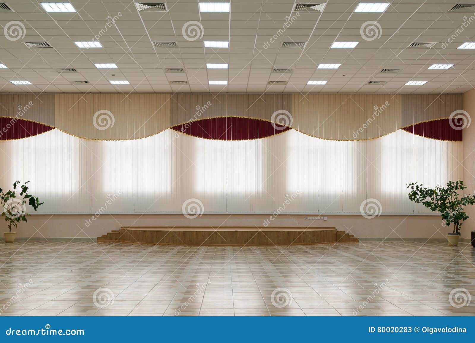 Large Room with a Window and a Stage Stock Image - Image of gallery ...