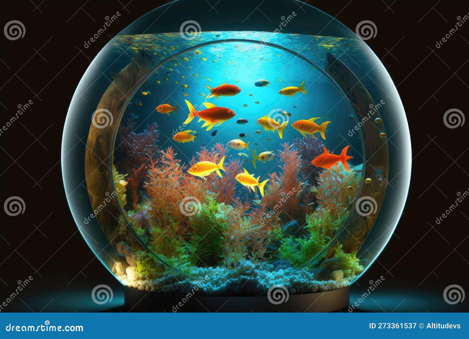 Large Round Aquarium with Empty Space and Illuminated Bottom Stock ...