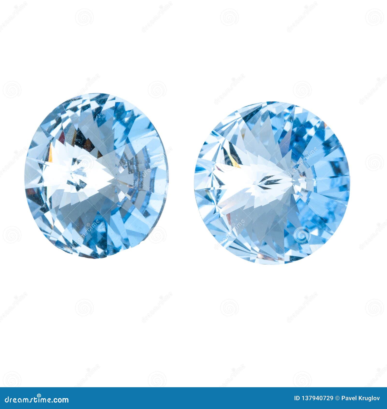 Large Round Blue Crystal Rhinestones. Front and Side View Stock Image ...