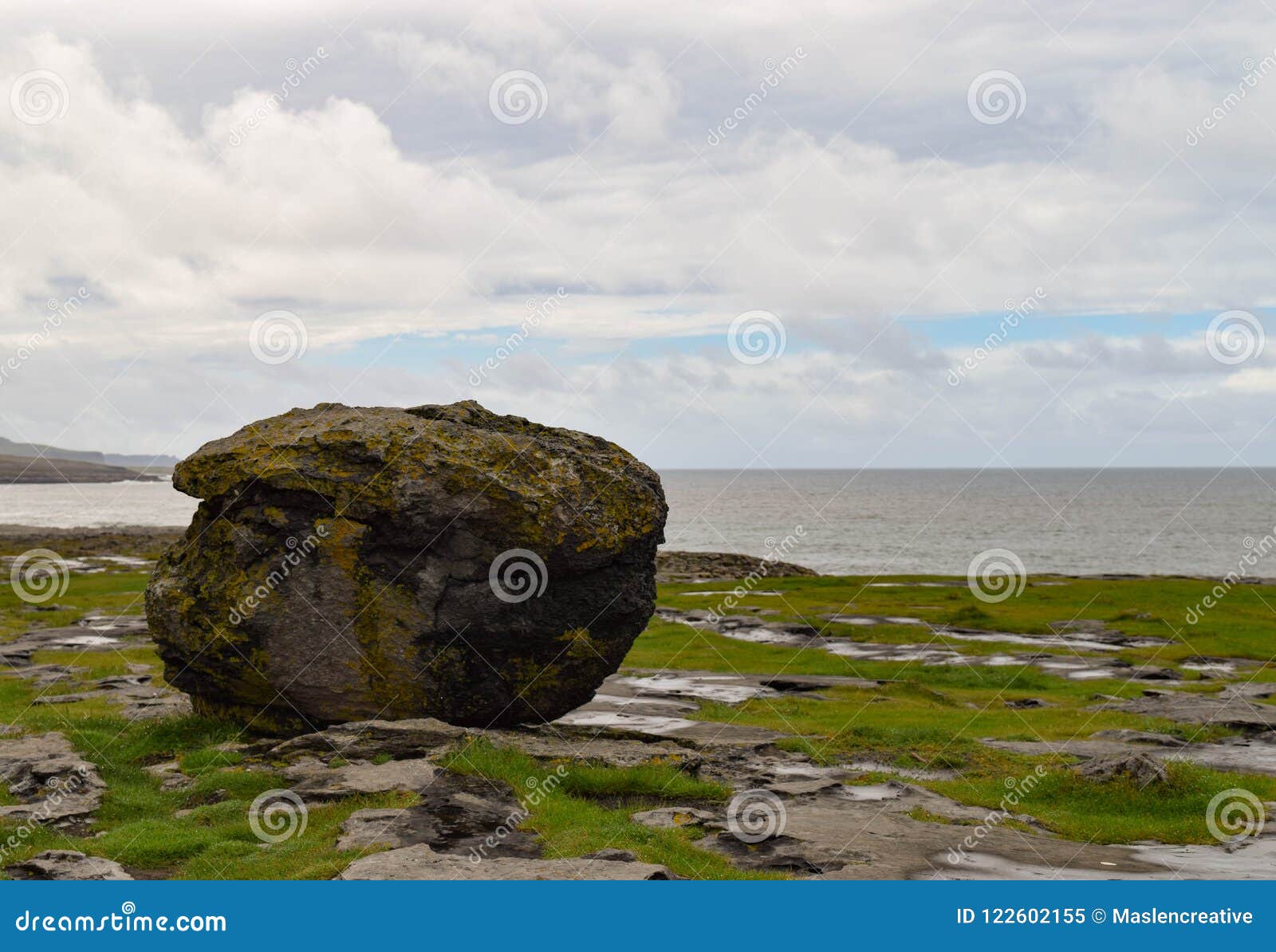 Large Round Boulder on Irish Coastline Stock Image - Image of shore ...