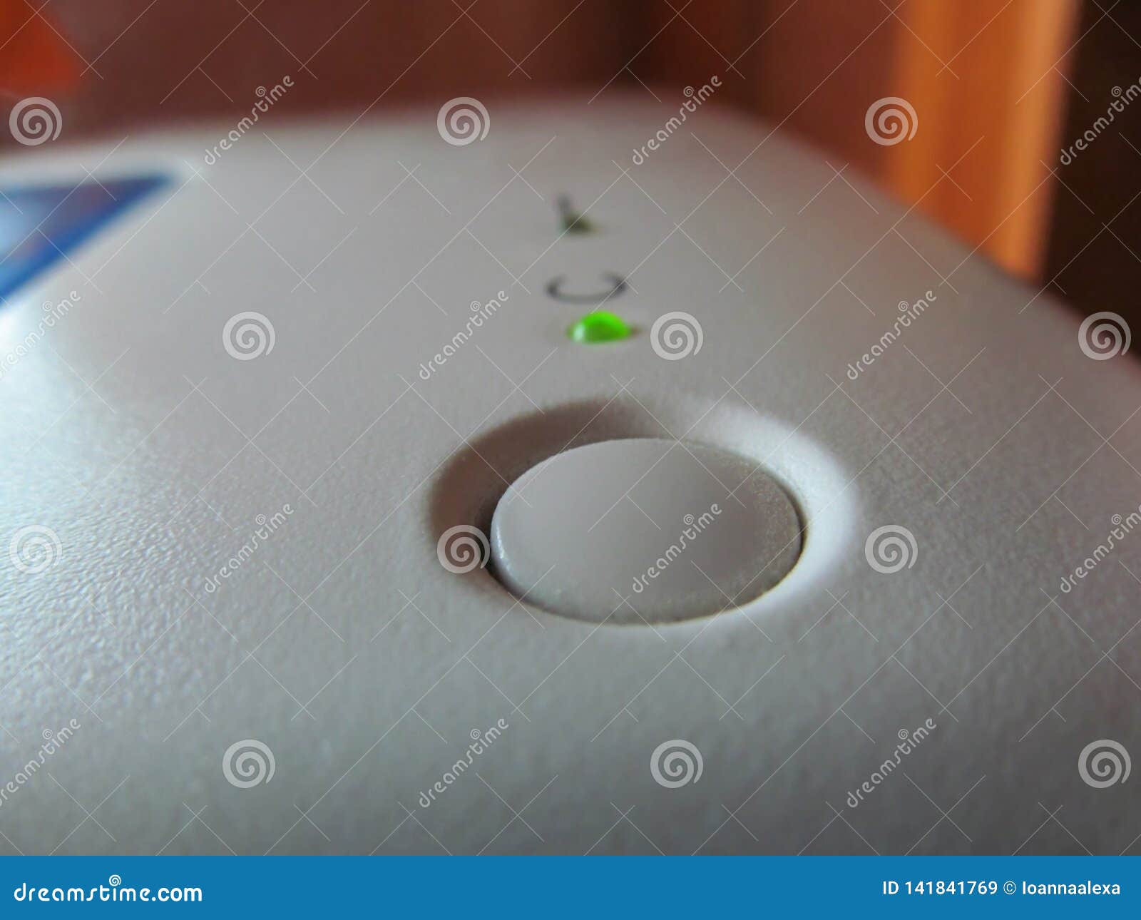 Large Round Button and Green Light on White Printer Housing Stock Image ...