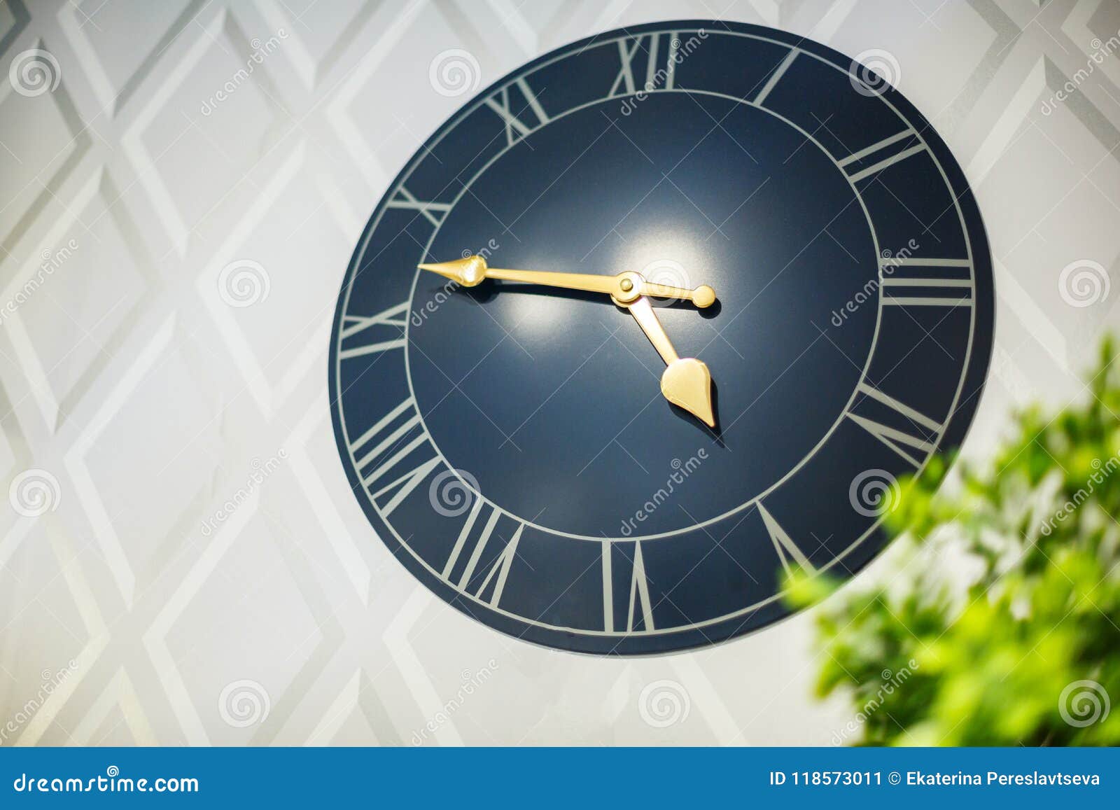 Large Round Dark Blue Clock on the Wall Stock Image - Image of round ...
