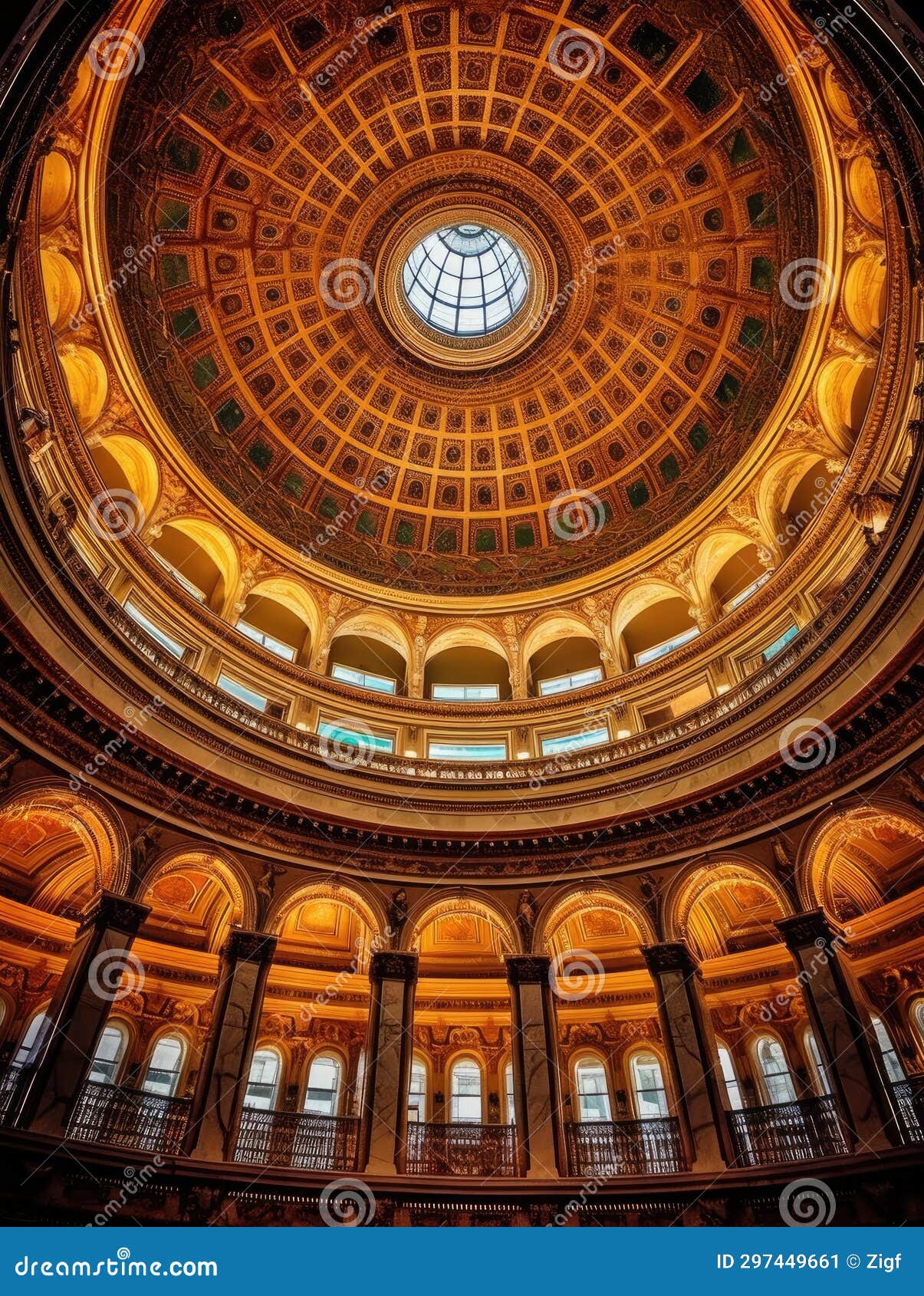 Large, Round Dome-shaped Ceiling with Multiple Windows and Skylights ...