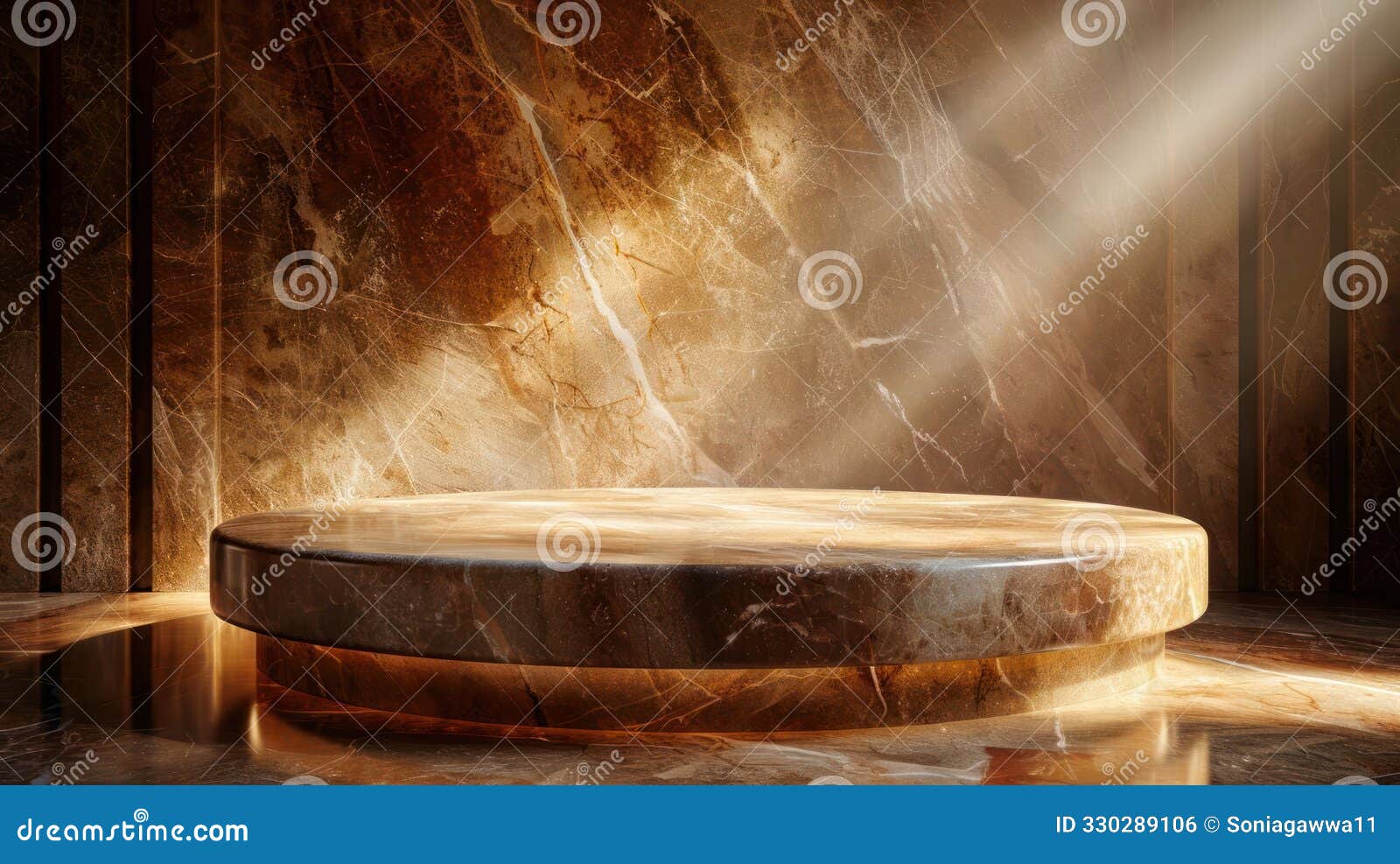 A Large, Round Stone Platform with a Spotlight Shining on it Stock ...