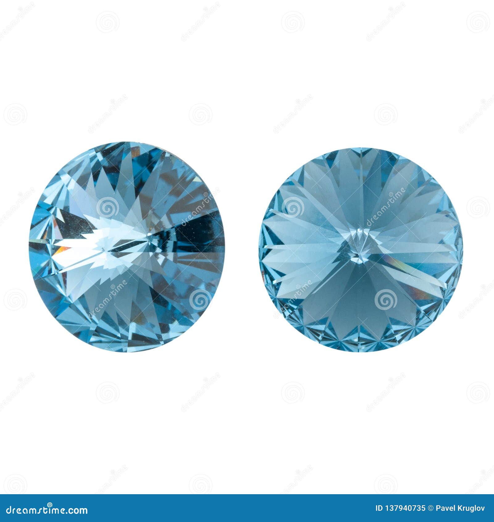 Large Round Turquoise Crystal Rhinestones. Front and Side View Stock ...