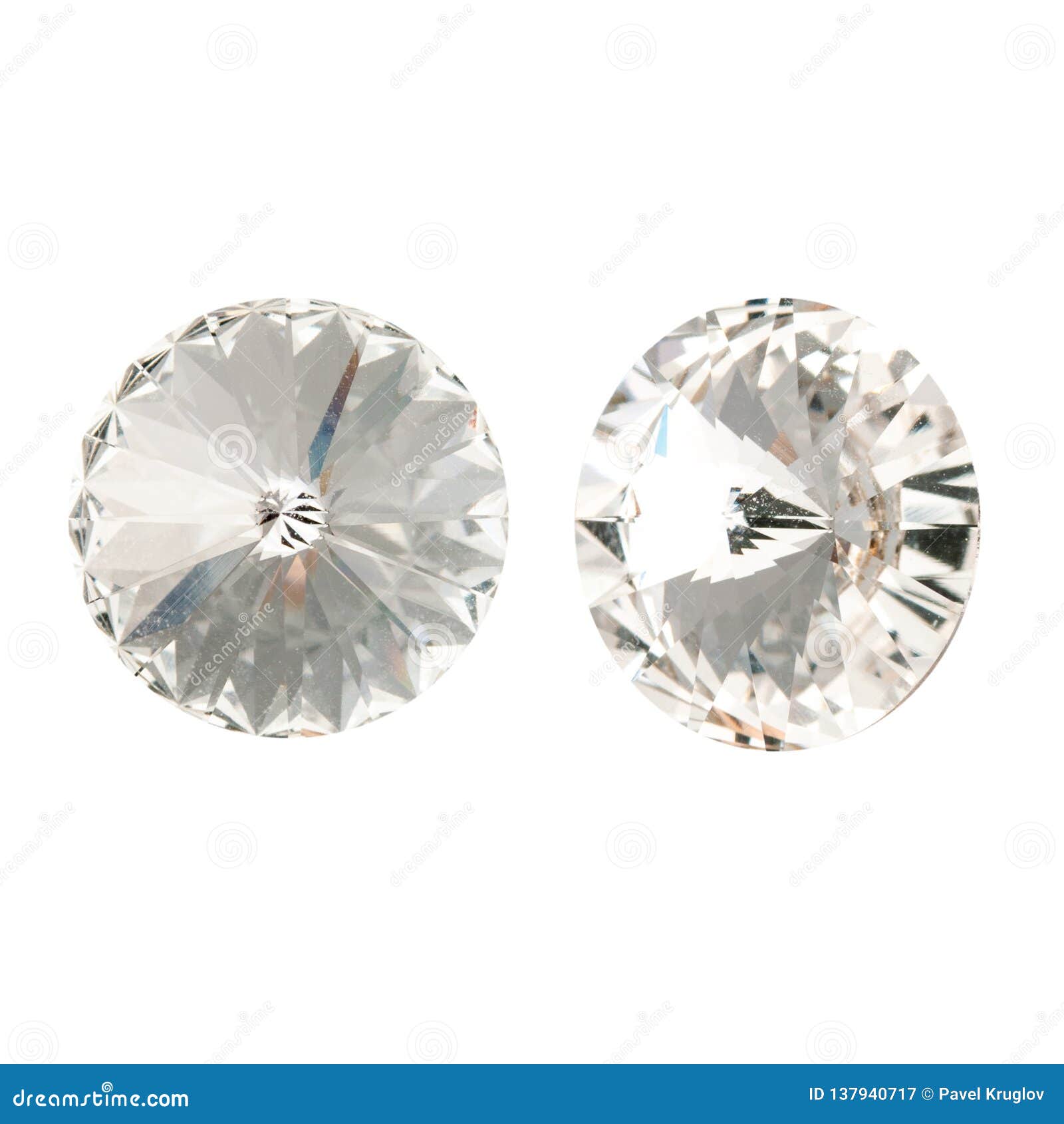 Large Round White Crystal Rhinestones. Front and Side View Stock Image ...
