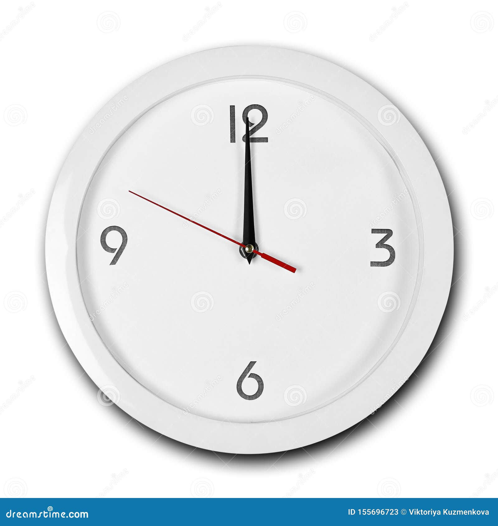 Large Round White Wall Clock with White Frame. the Hands Point To 12 O ...