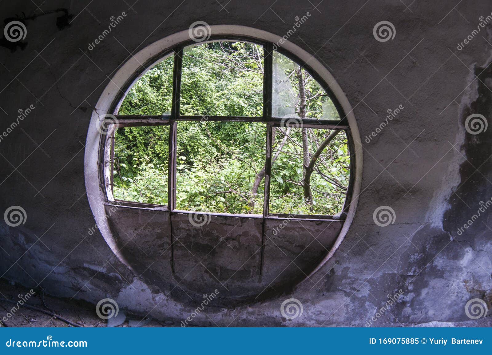 Large Round Window in an Old Abandoned Building. Stock Image - Image of ...