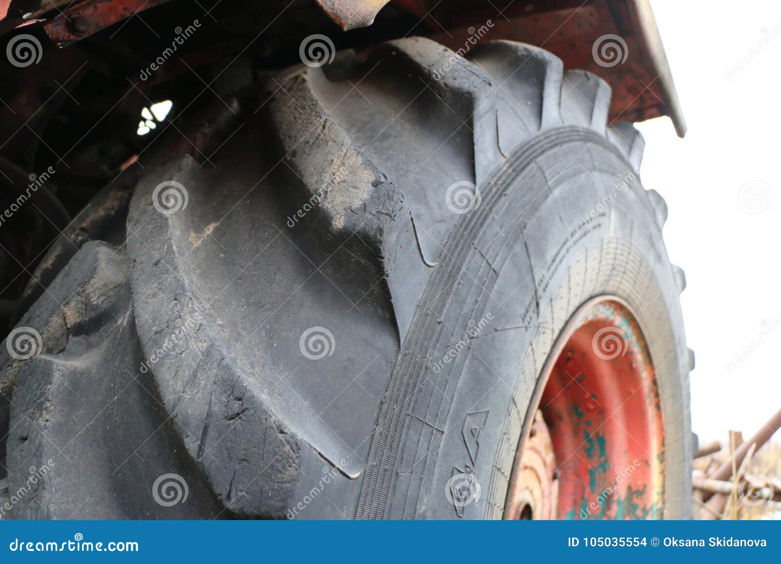 Large Rubber Wheel from an Old Tractor Stock Photo - Image of ...