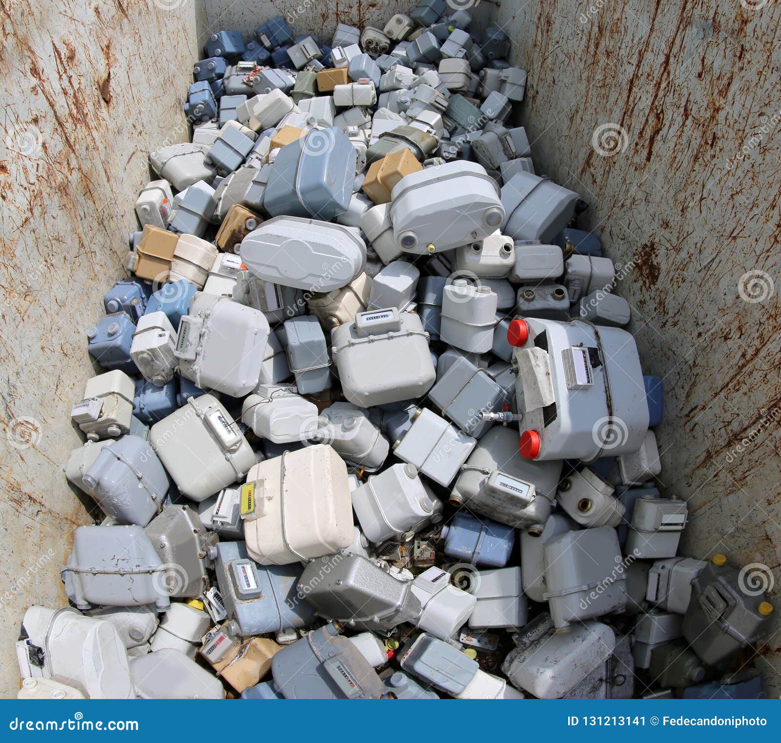 Large Rusty Container almost Full of Gas Meters Stock Image - Image of ...