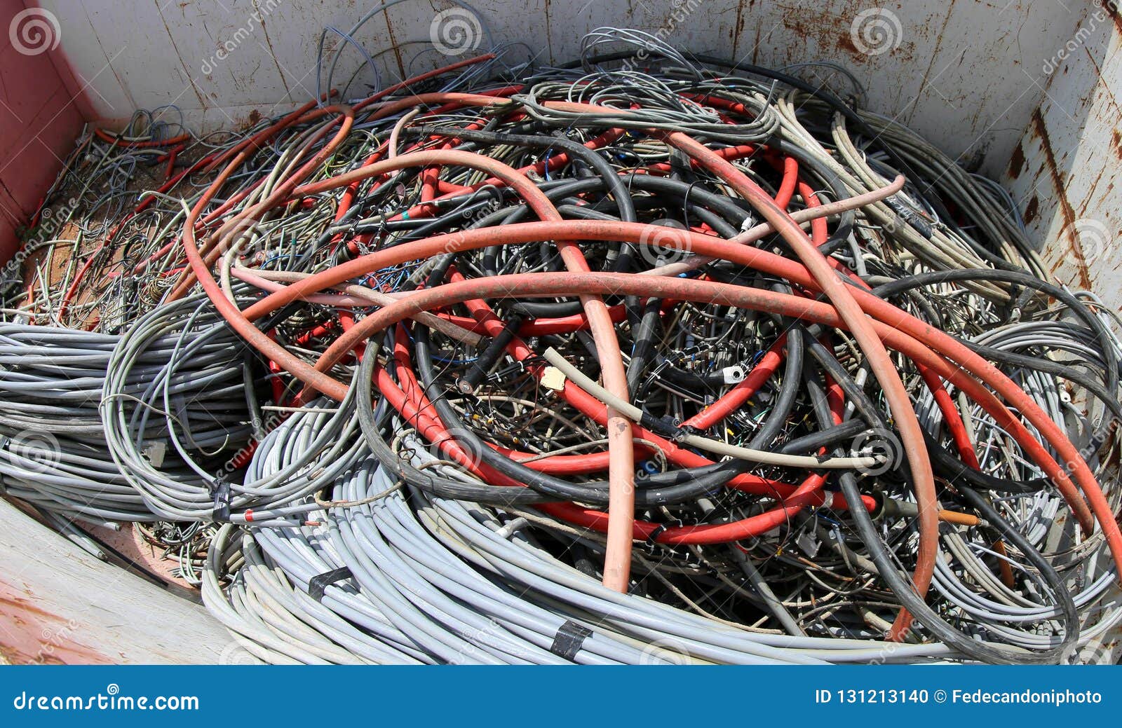 Large Rusty Container almost Full of Broken Electric Wires Stock Photo ...