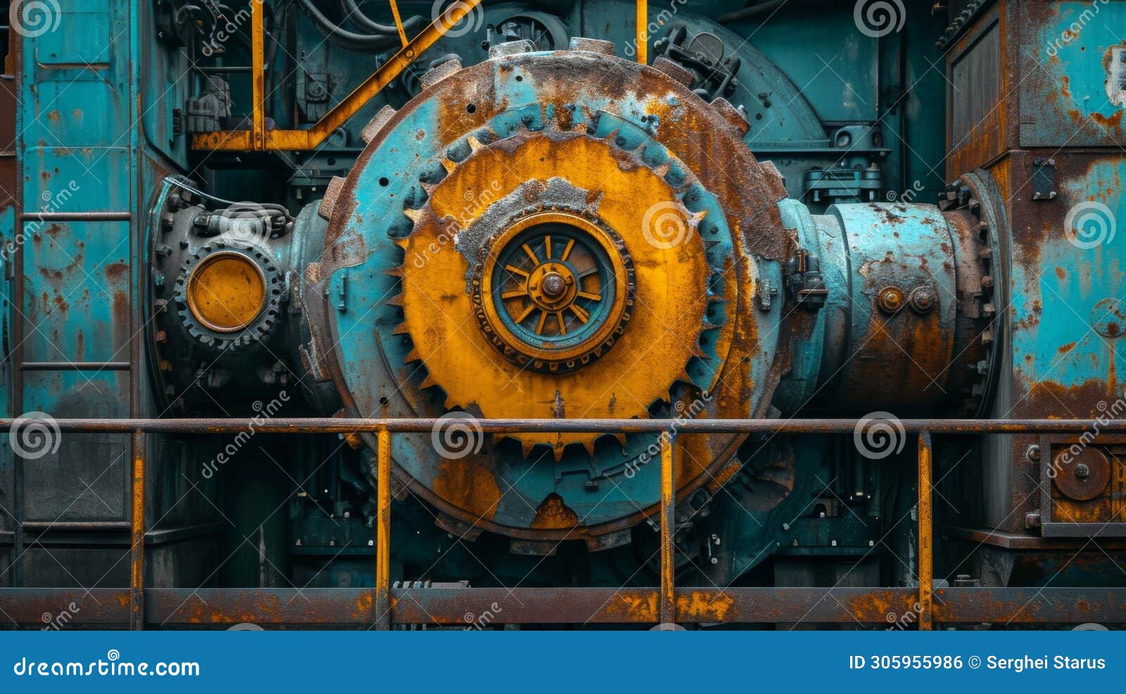 Old Rusty Machine With Complex Vault, Pipeline And Utilities In Former ...