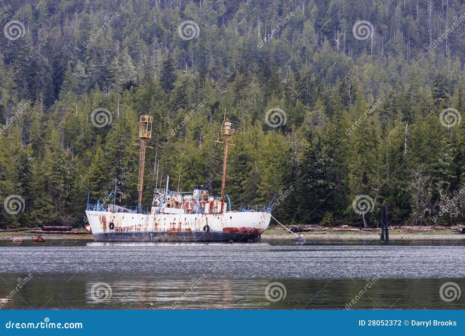 Large Rusty Ship on Shore of Alaska Stock Photo - Image of forest, ship ...