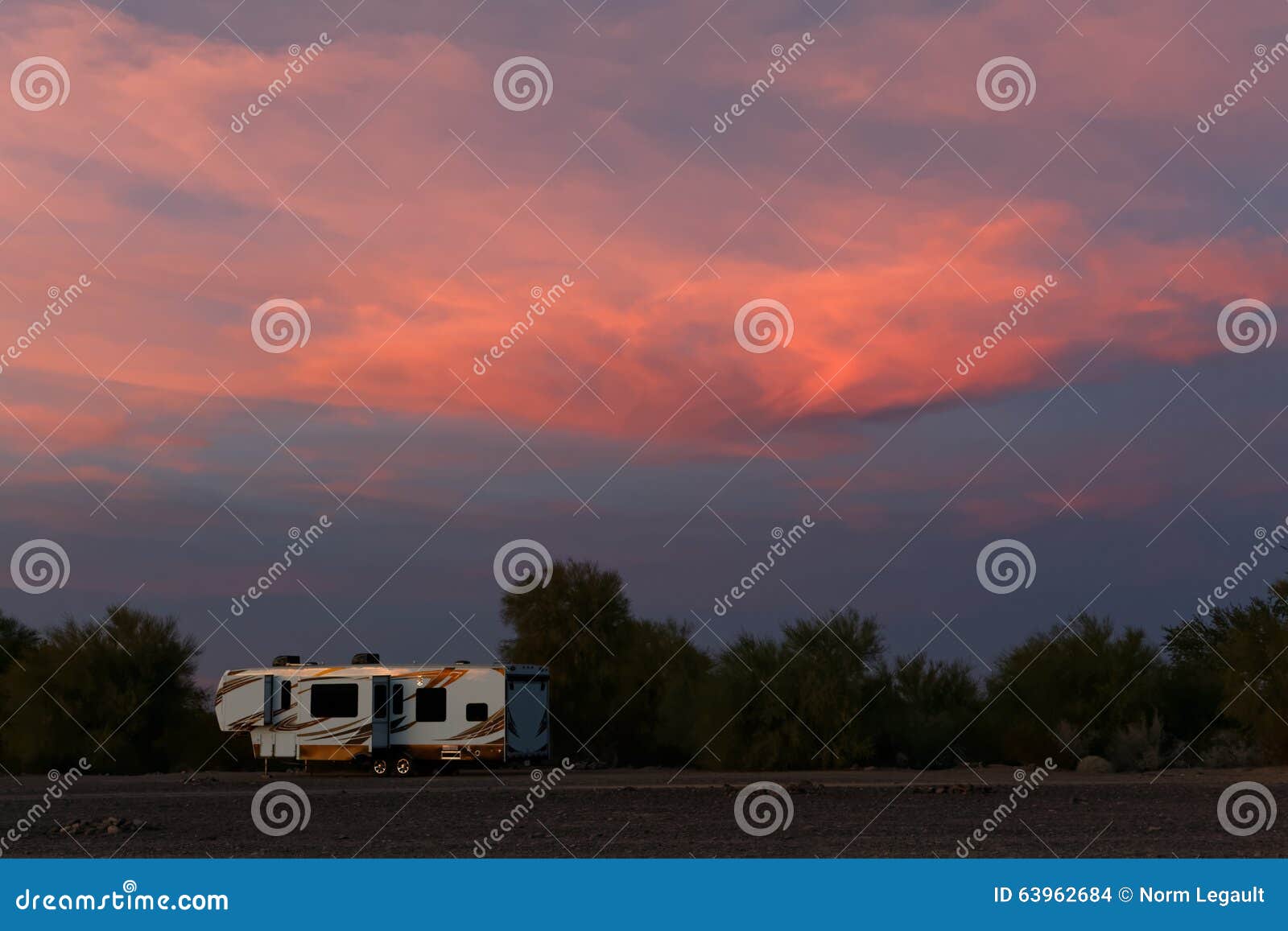 Large Rv Alone Against Sunset Clouds Stock Photo - Image of relaxing ...