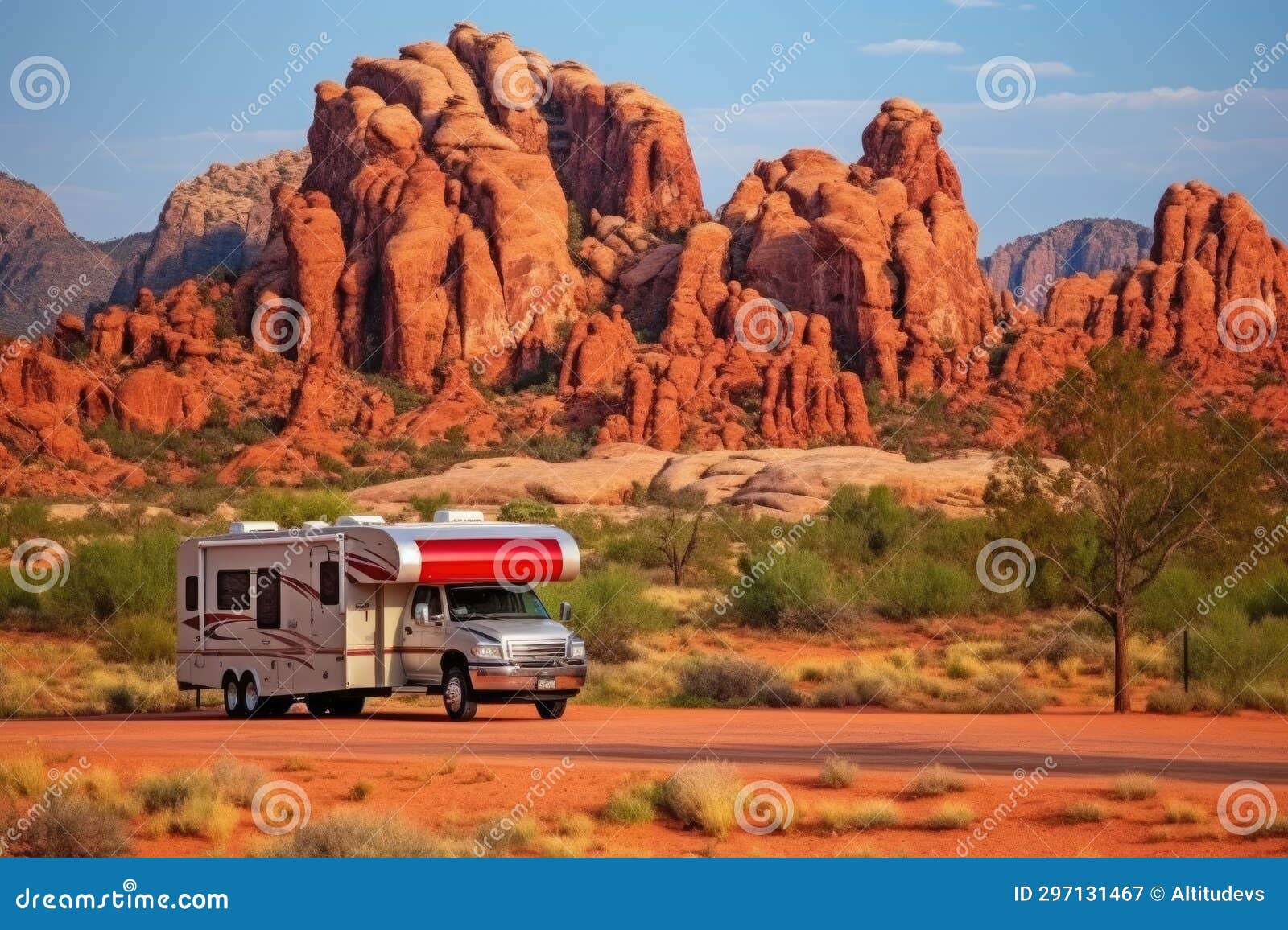 Large Rv Parked among Scenic Red Rock Formations Stock Image - Image of ...