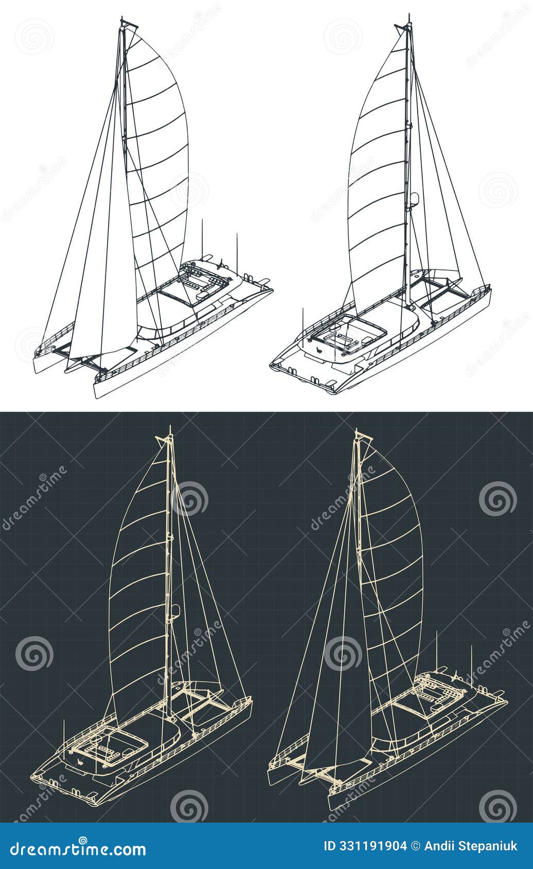 Large Sailing Catamaran Isometric Technical Drawings Stock Illustration ...