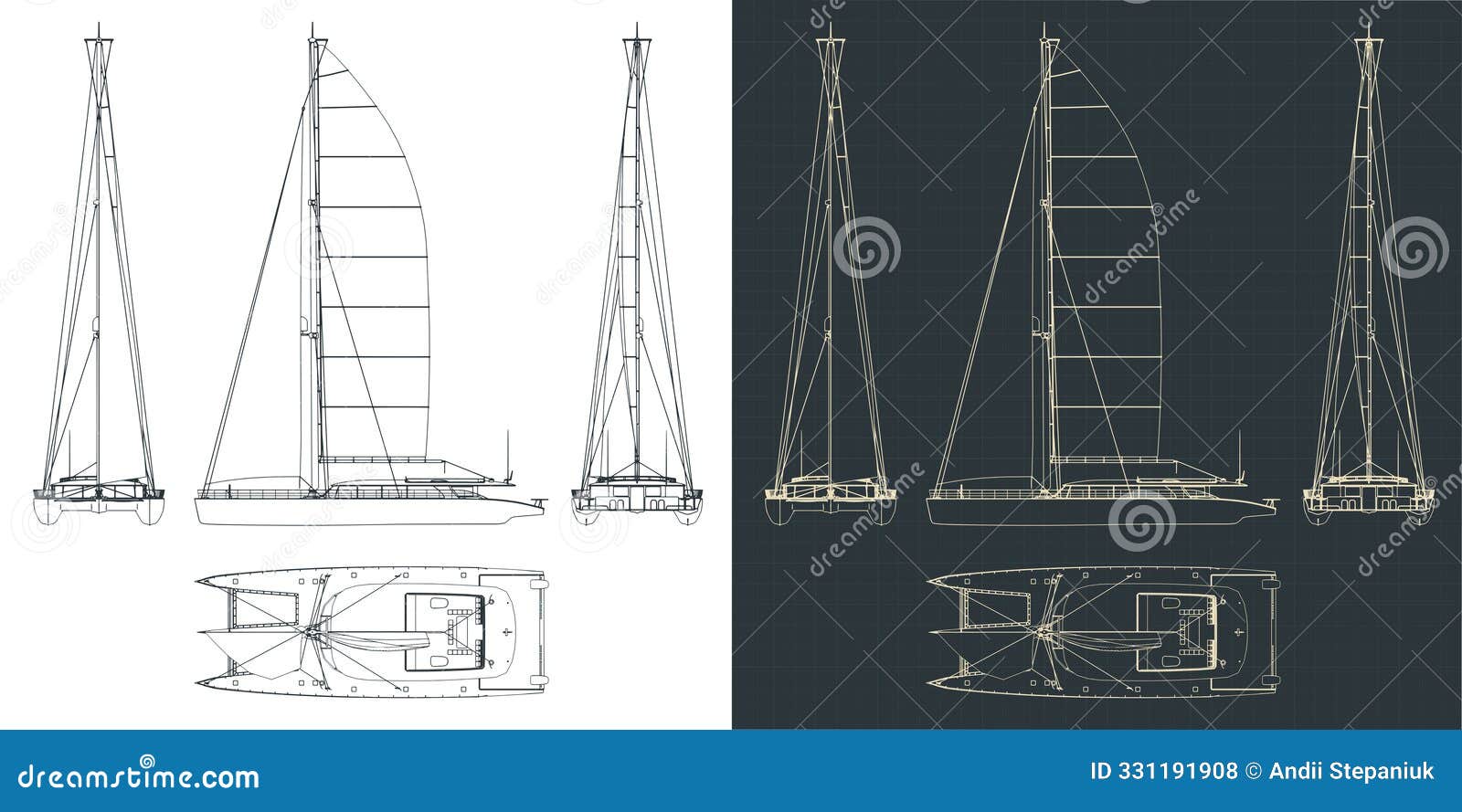 Large Sailing Catamaran Technical Drawings Stock Illustration ...