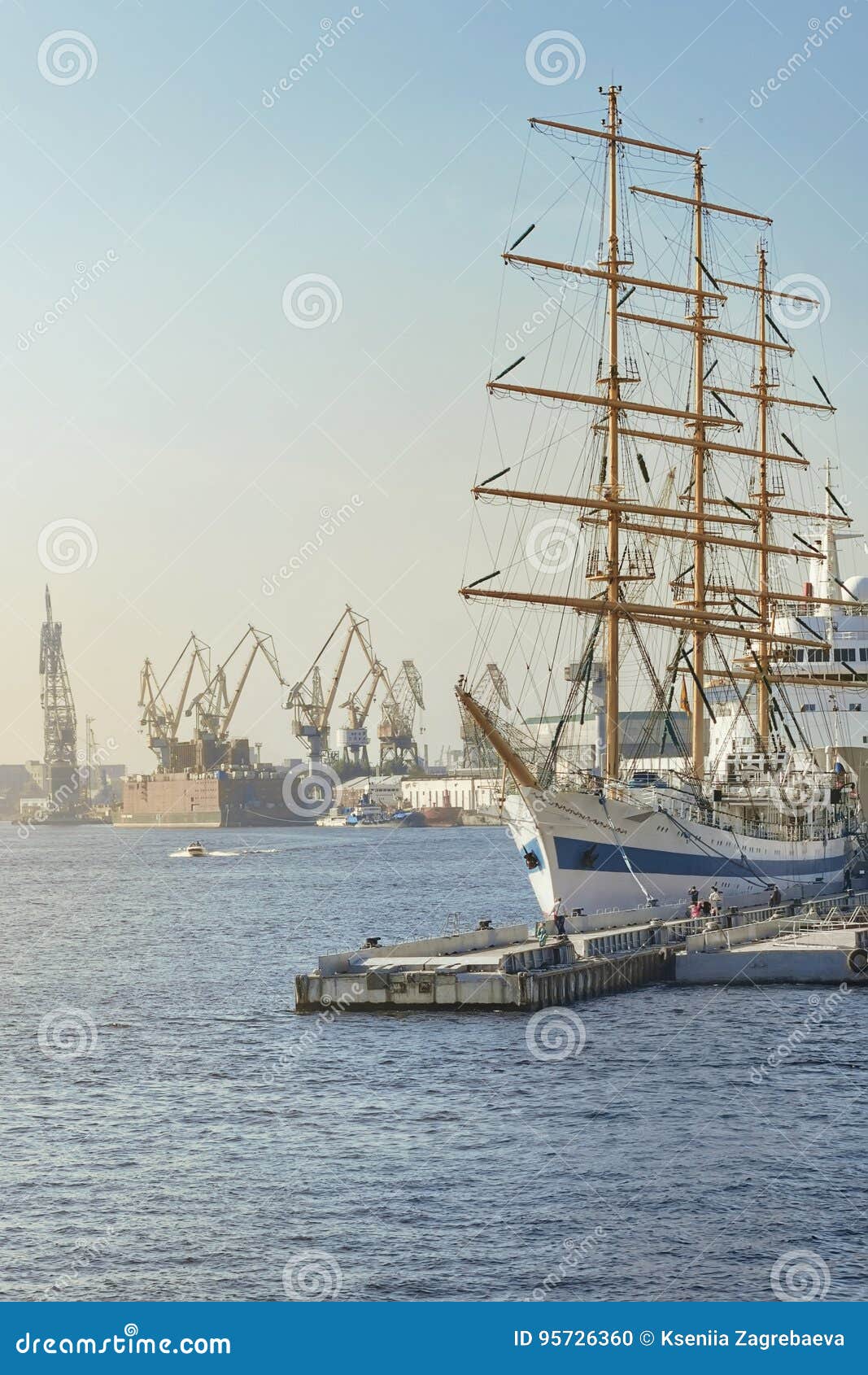 Large Sailing Ship in City Port at Berth Stock Photo - Image of export ...