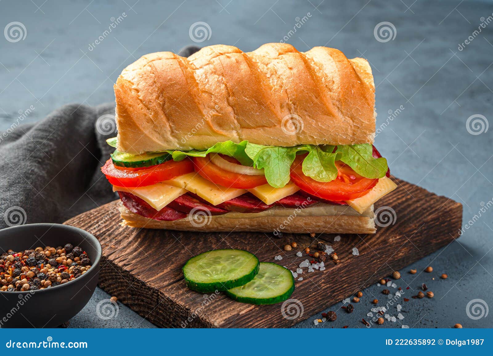 A Large Sandwich on a Dark Blue Background. Stock Photo - Image of ...