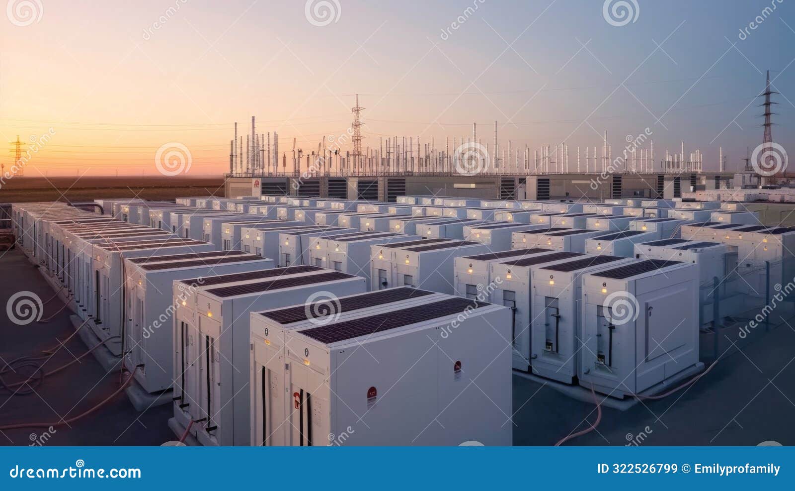 Battery Storage Facility at Sunset Stock Image - Image of farm, clean ...