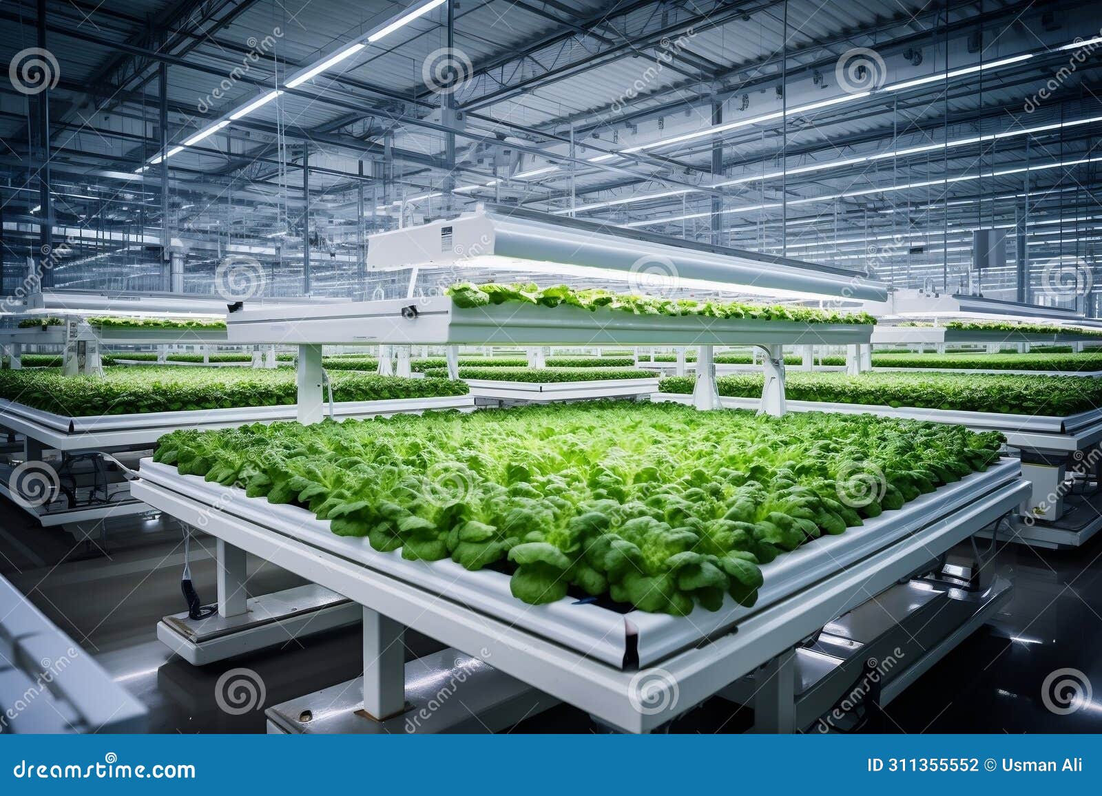 Large-Scale Hydroponic Growth Setup in Food Production Facility. AI ...