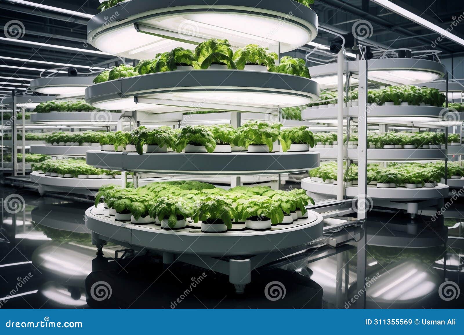 Large-Scale Hydroponic Growth Setup in Food Production Facility. AI ...